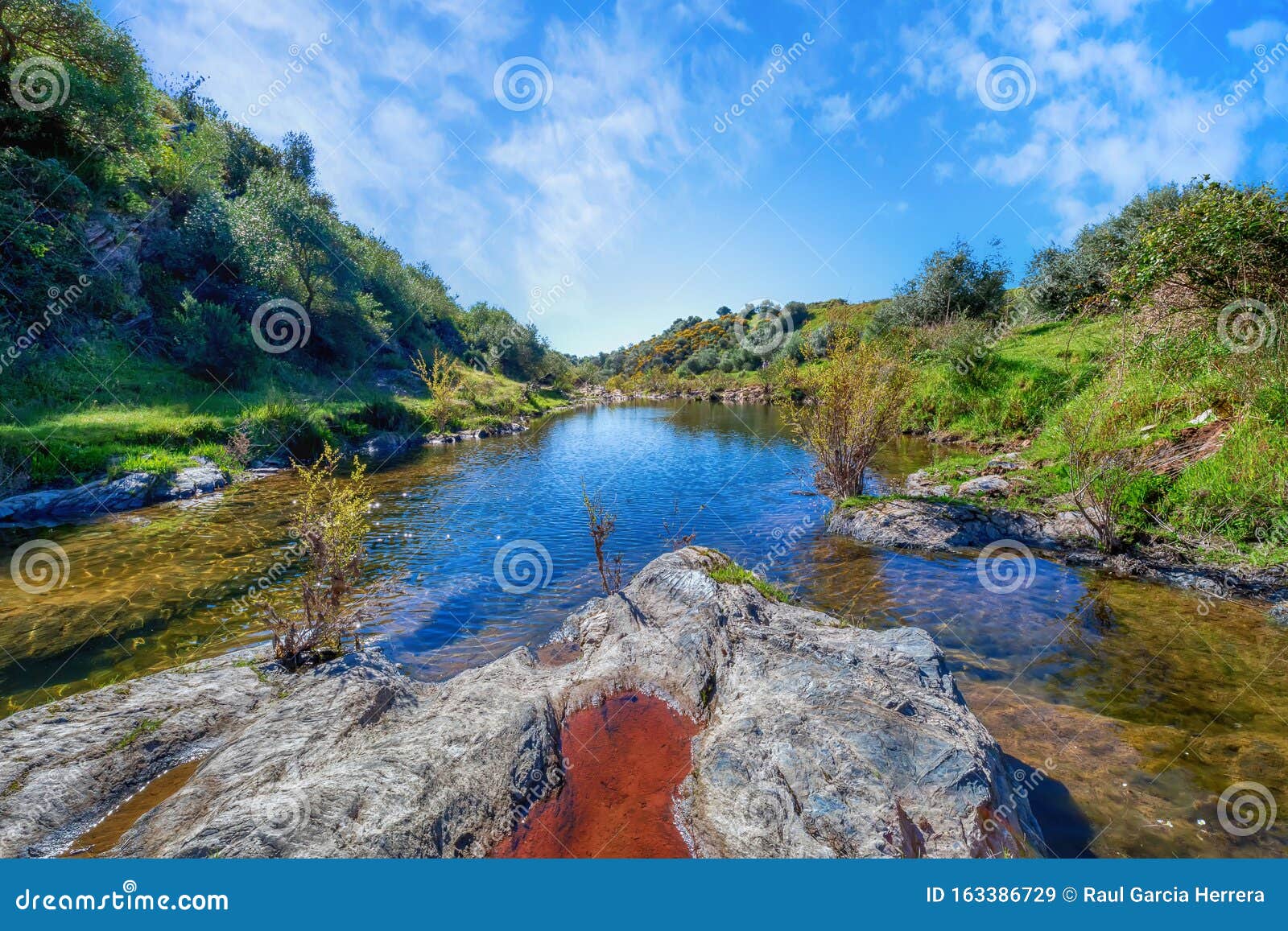 Beautiful Spring Landscape with River and Blue Sky in South of Spain ...