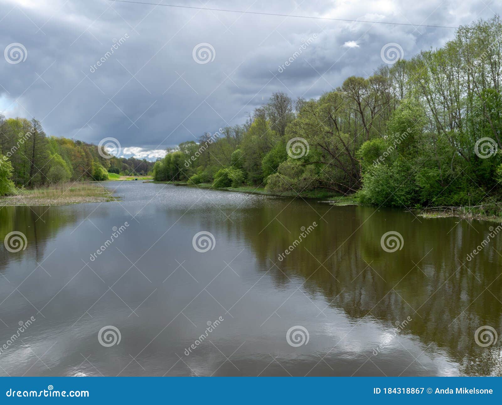 Spring Landscape with a River, the First Bright Spring Greenery on the ...