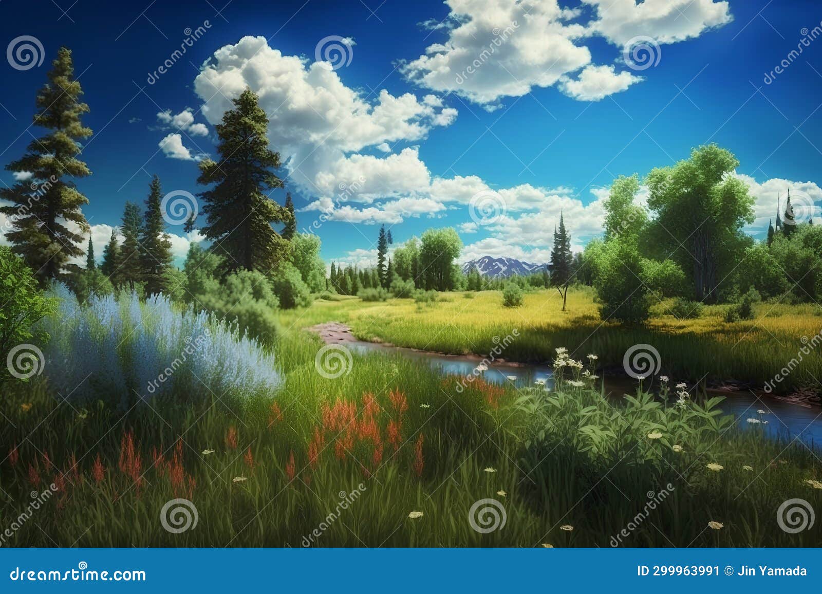 Beautiful Spring Landscape with River and Mountains in the Background ...