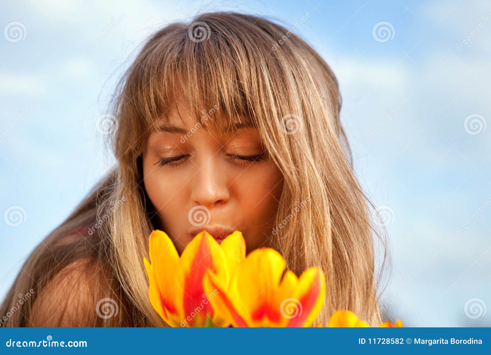 Beautiful Spring Portrait with Tulips. Stock Photo - Image of blond ...