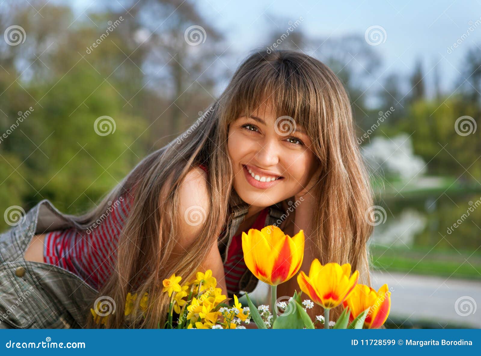 Beautiful Spring Portrait with Tulips. Stock Image - Image of people ...