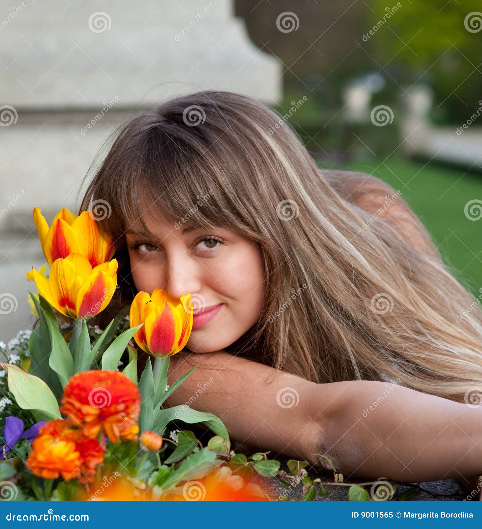 Beautiful Spring Portrait with Tulips Stock Image - Image of adult ...