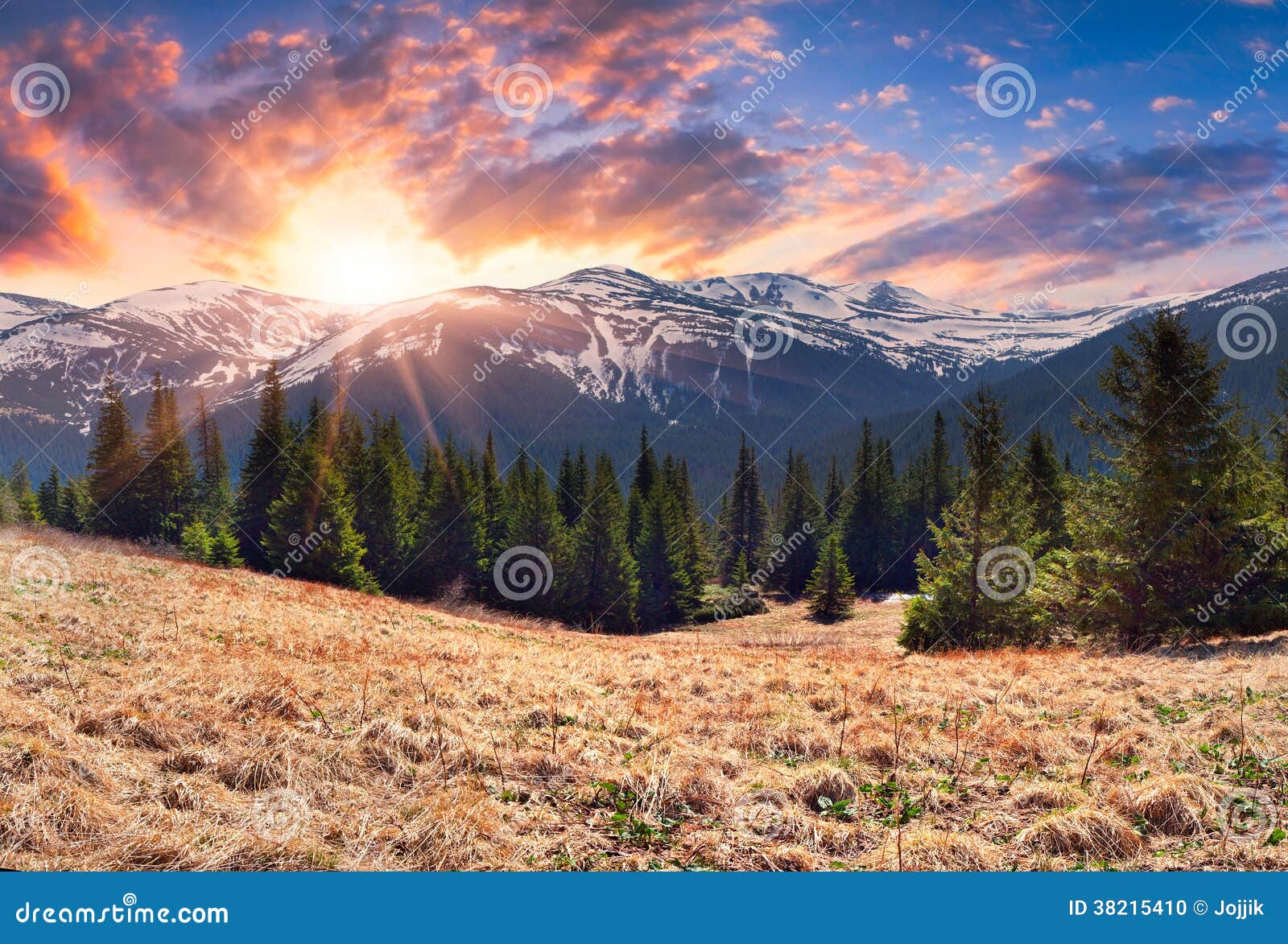 Beautiful Spring Sunrise in Mountains Stock Photo - Image of panorama ...