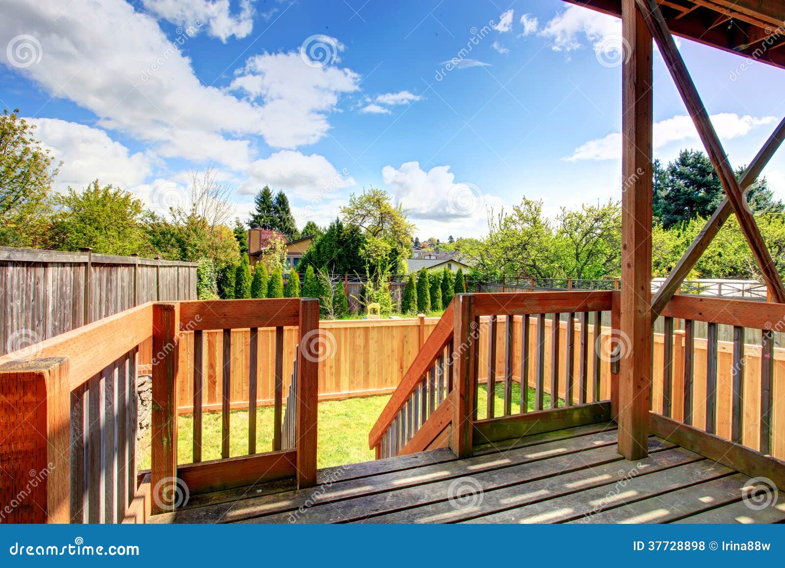 Beautiful Spring View from Backyard Deck Stock Photo - Image of style ...