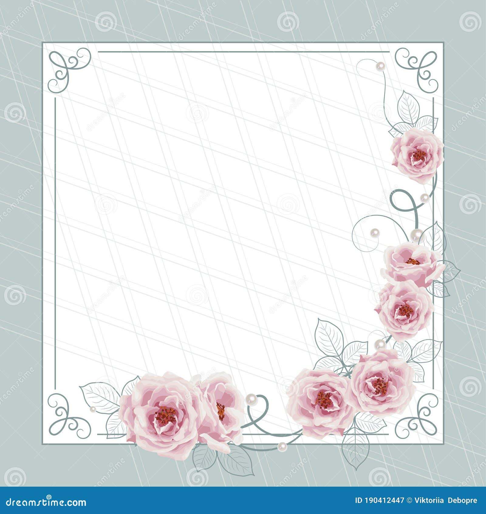 Beautiful Square Frame with Roses on Blue Background for Greeting Card ...