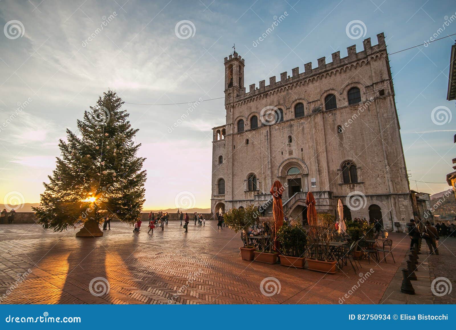 Beautiful Square of Gubbio at Sunset with Christmas Tree Editorial ...