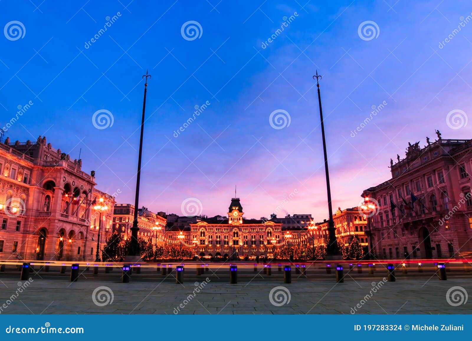 The Square of Trieste during Christmas Time Stock Photo - Image of cafe ...