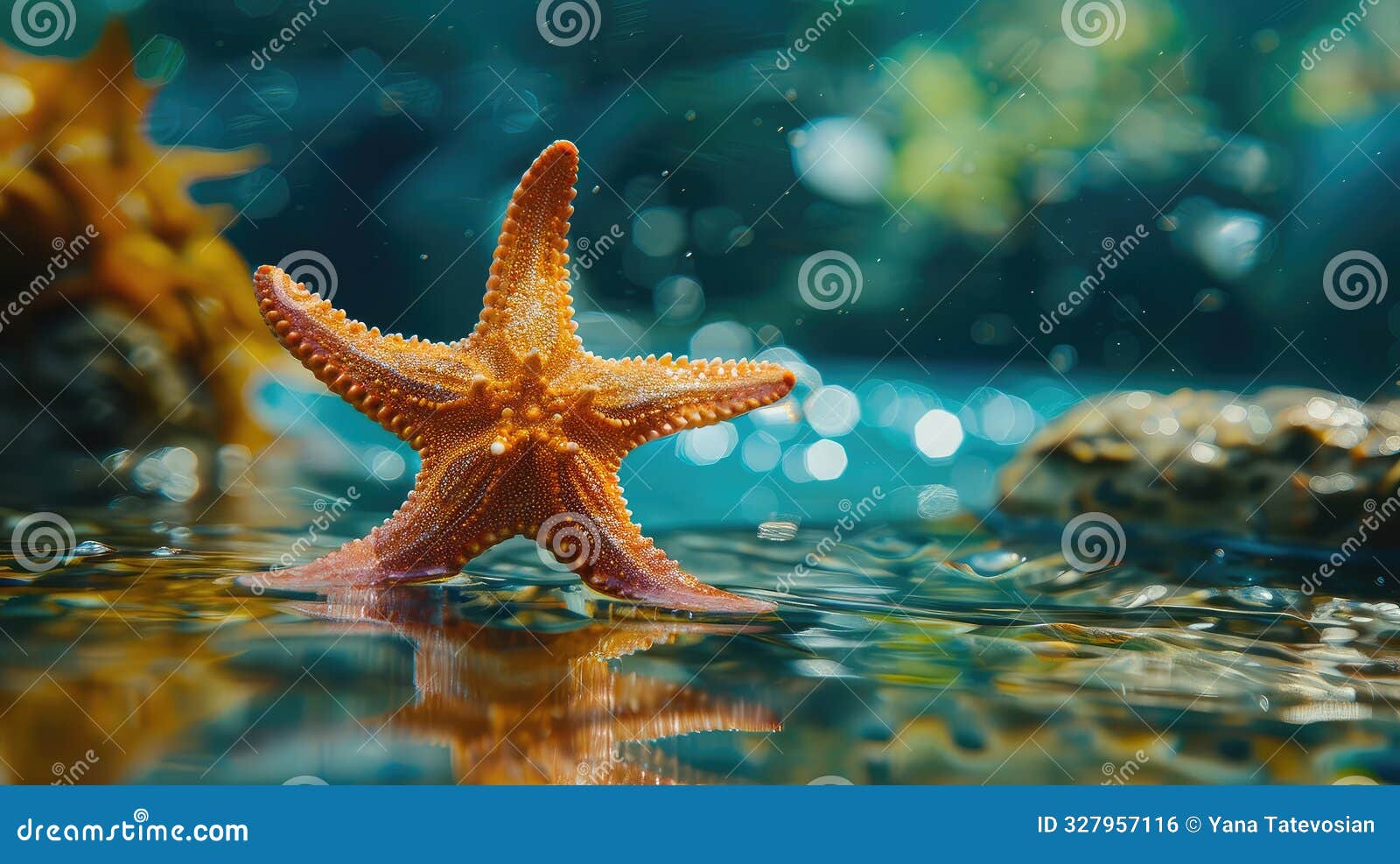 Beautiful Starfish On The Sand At The Beach, Foamy Sea Water Stock ...