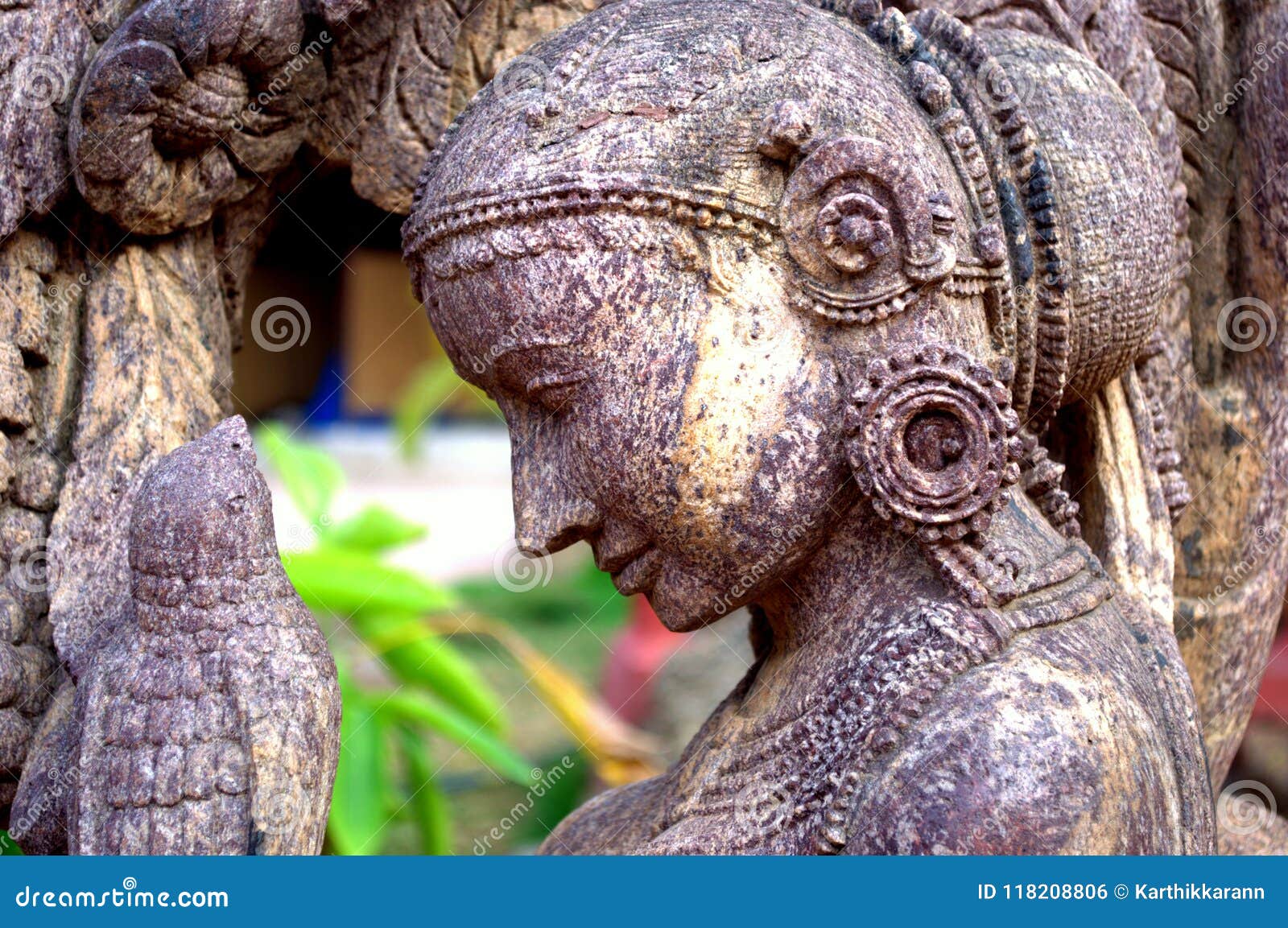 Beautiful Statue of a Woman with Bird Stock Photo - Image of black ...