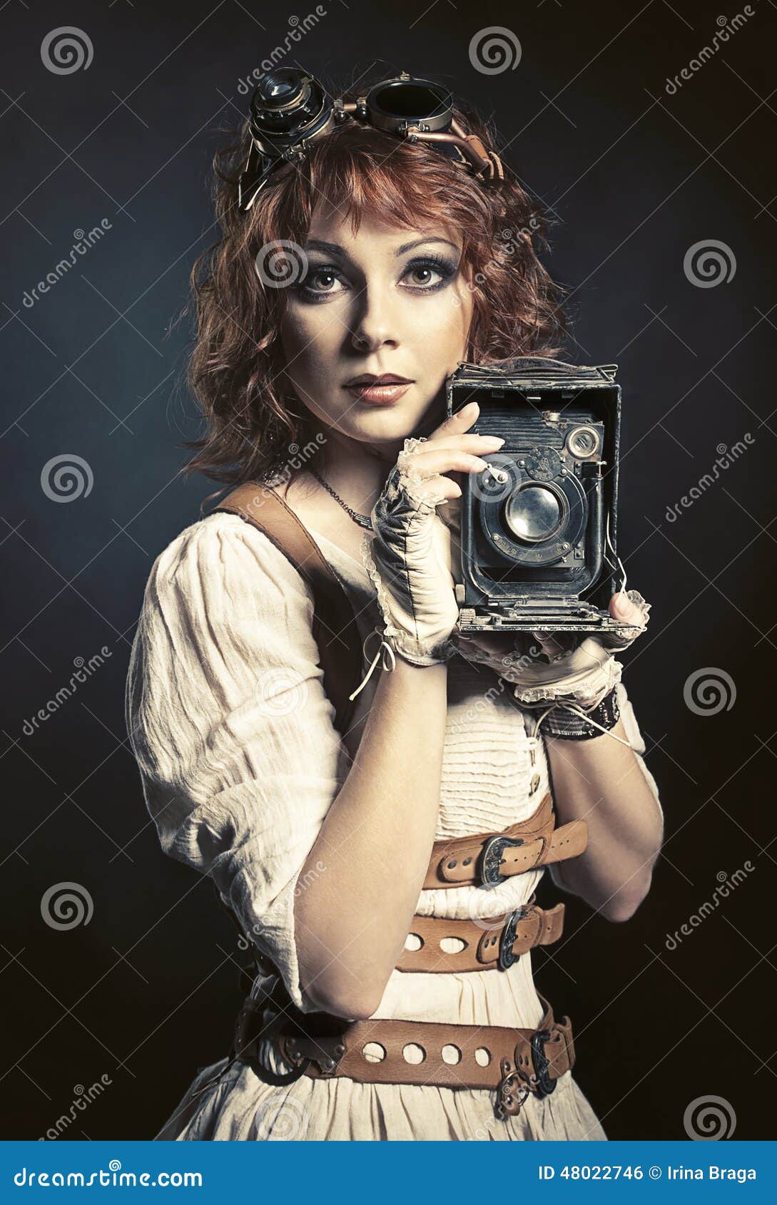 Beautiful Steampunk Girl with Old Camera Stock Photo - Image of ...