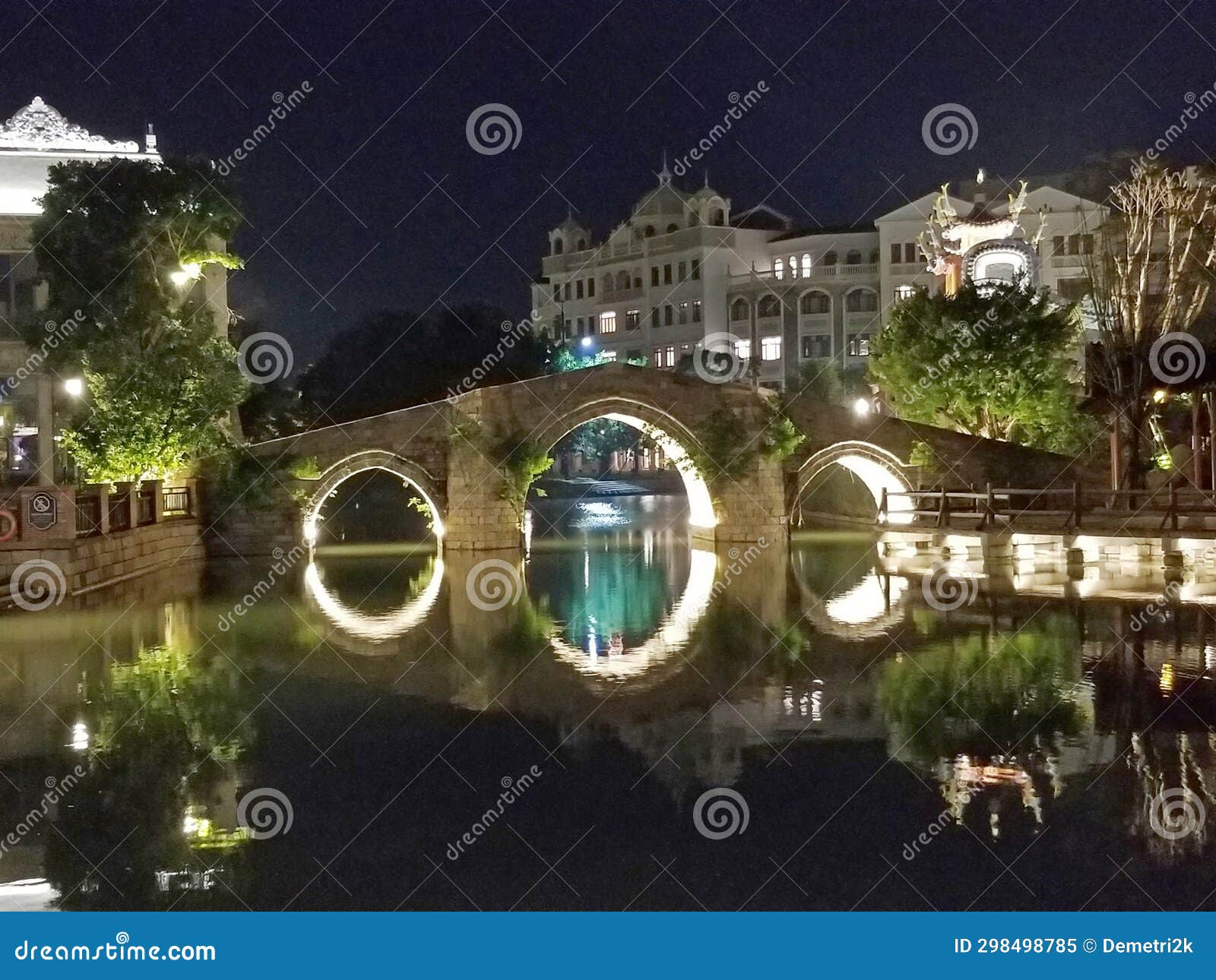 Beautiful Stone Bridge at Night -01 Stock Image - Image of outside ...