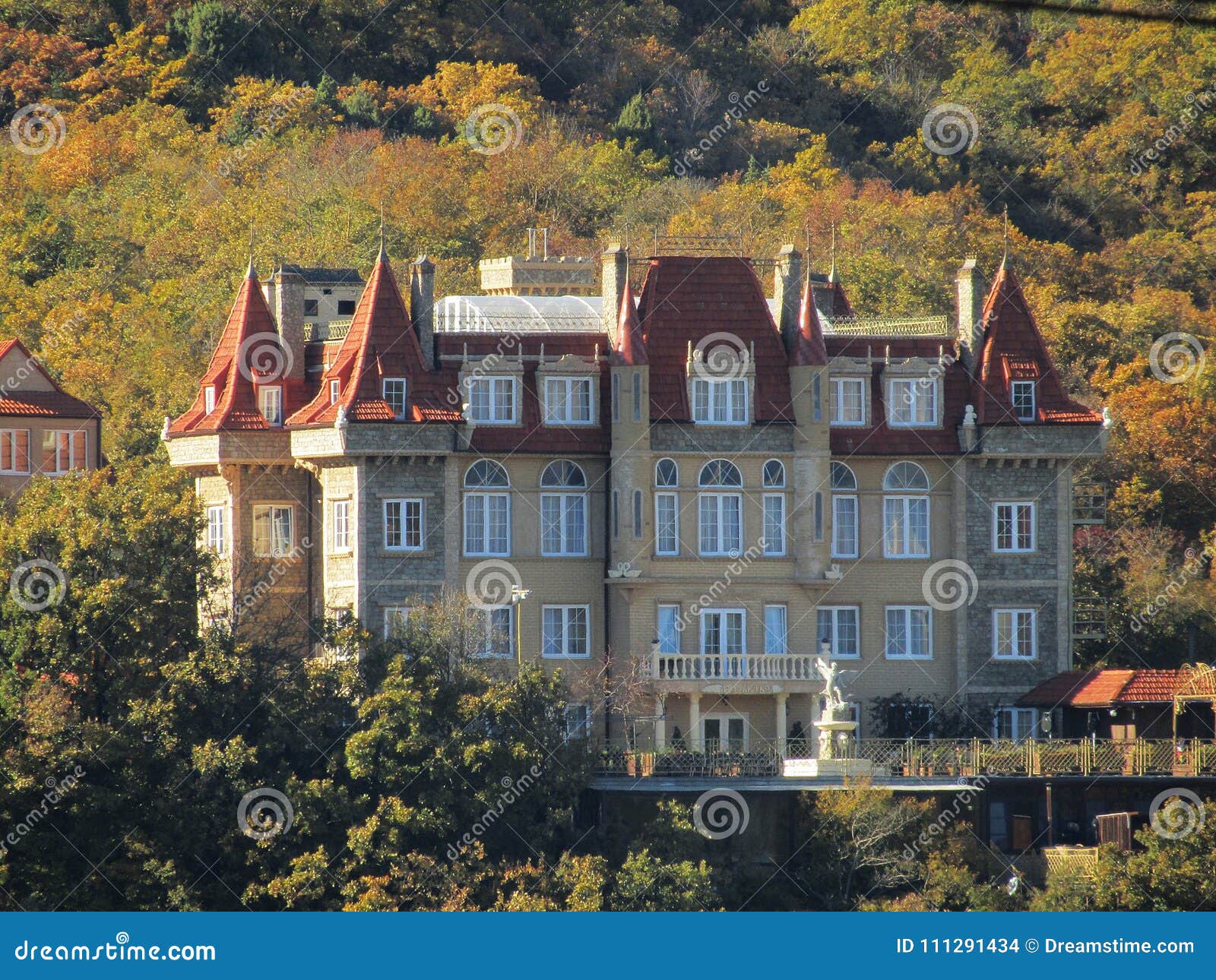 Castle in the mountains stock photo. Image of house - 111291434