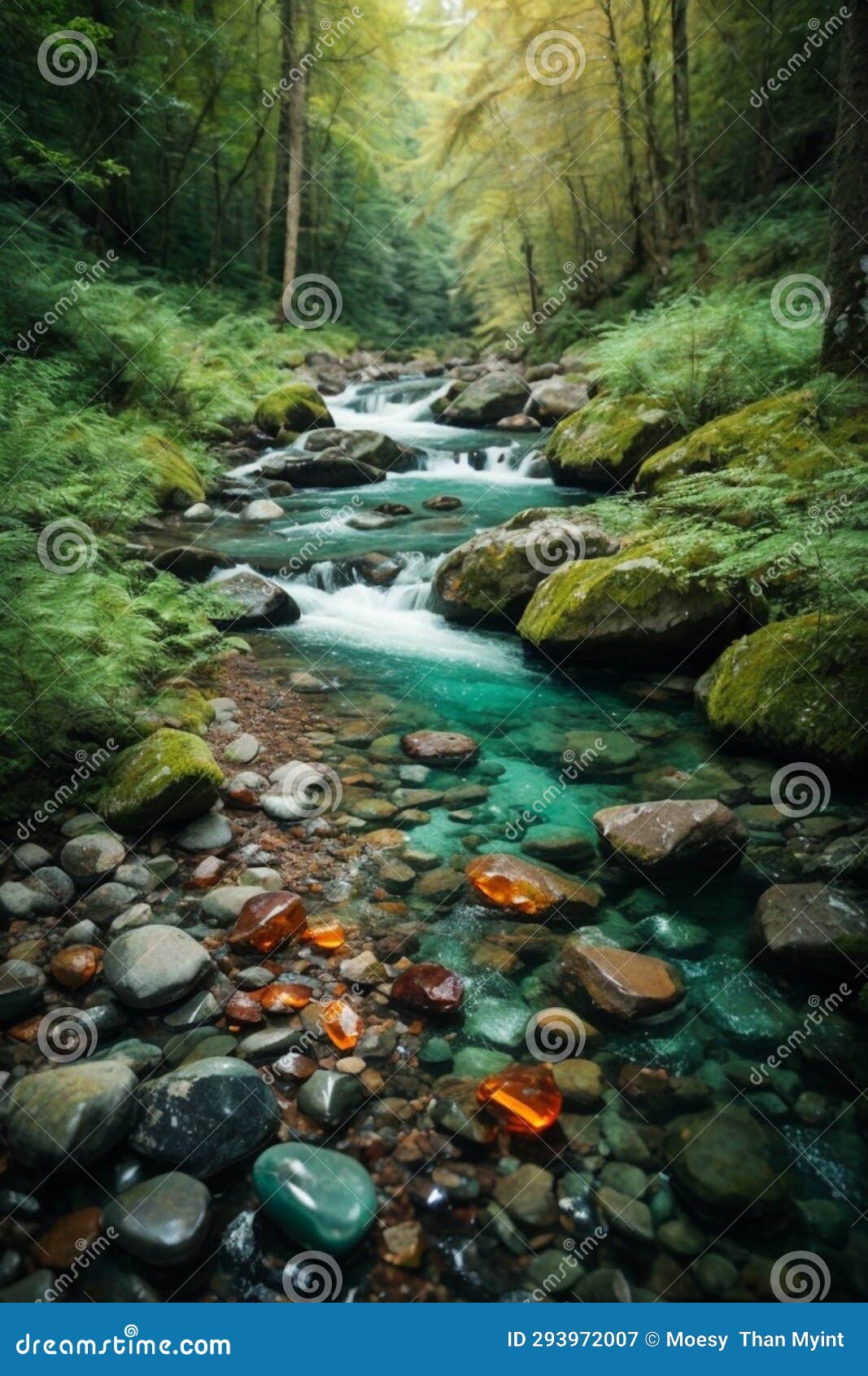 Beautiful Stream in the Forest Stock Illustration - Illustration of ...