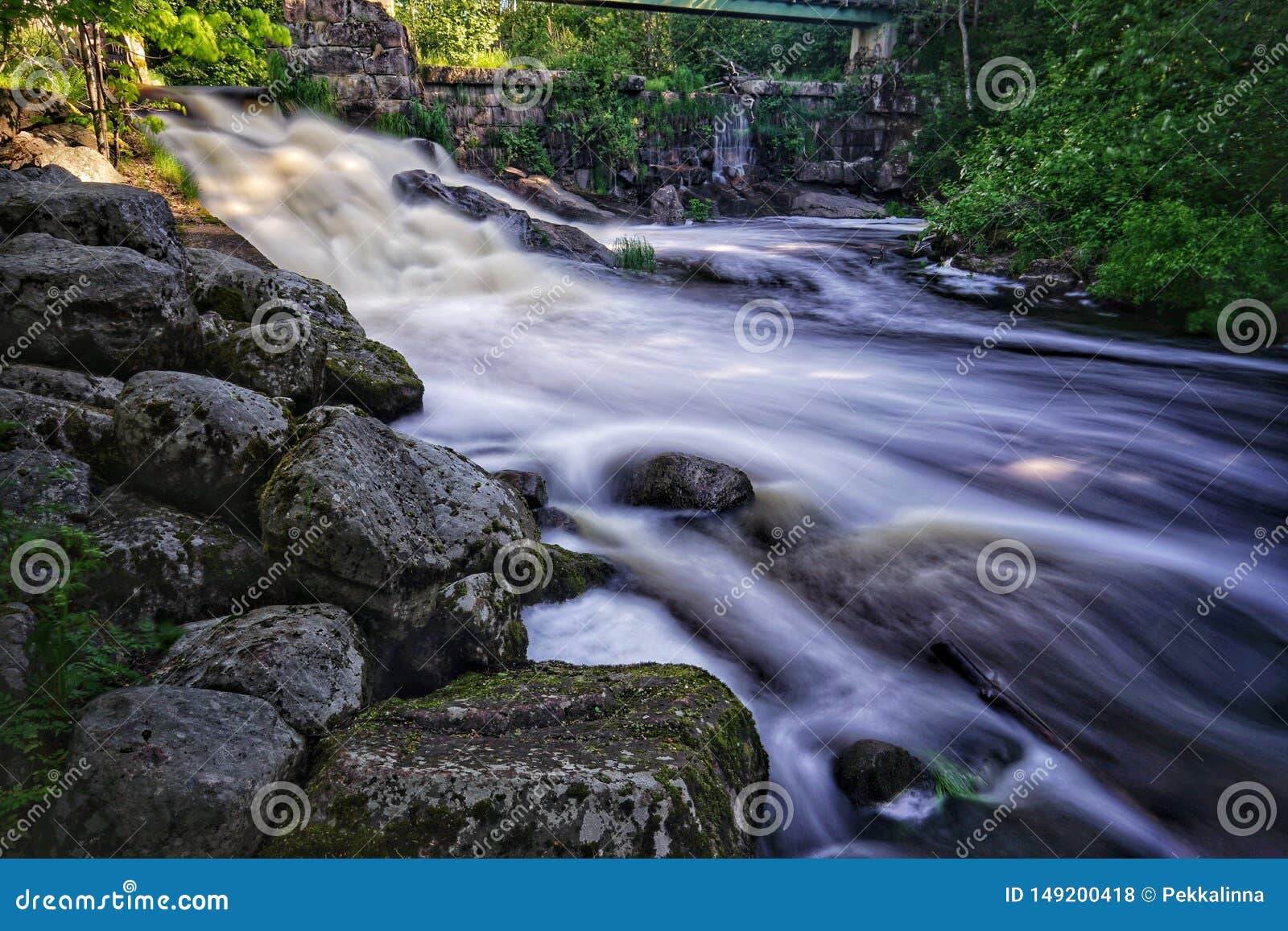 Beautiful Streaming River and Waterfall Scene Stock Photo - Image of ...