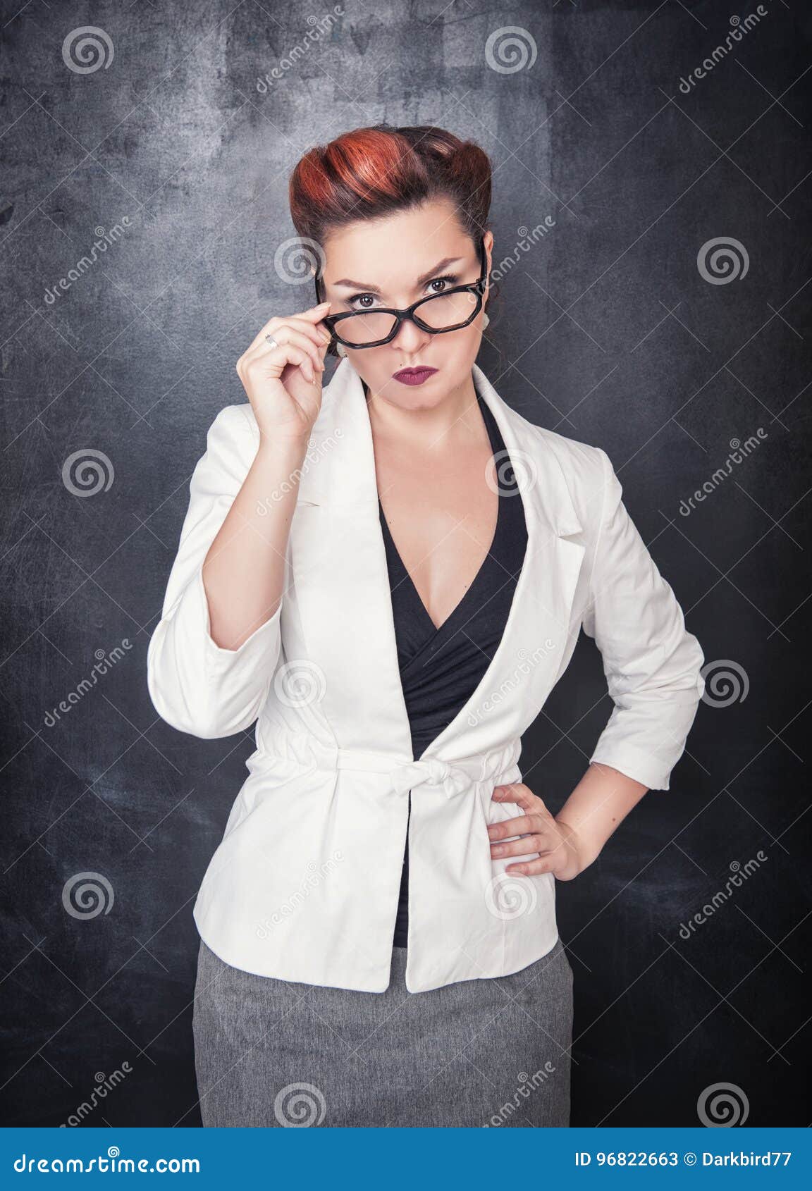 Beautiful Strict Girl With Pink Pigtails Zizi Lowered Her Glasses And ...