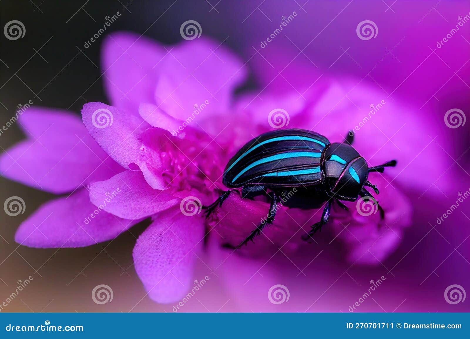 Beautiful with Stripes Beetle on Flower on Bright Background. Stock ...