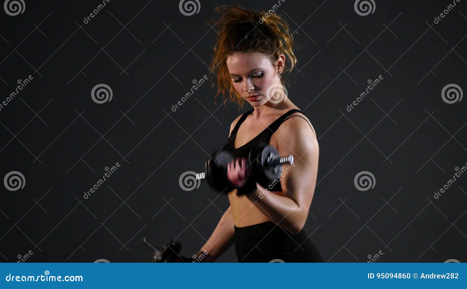 Beautiful Strong Woman Exercises with Dumbbells Stock Photo - Image of ...