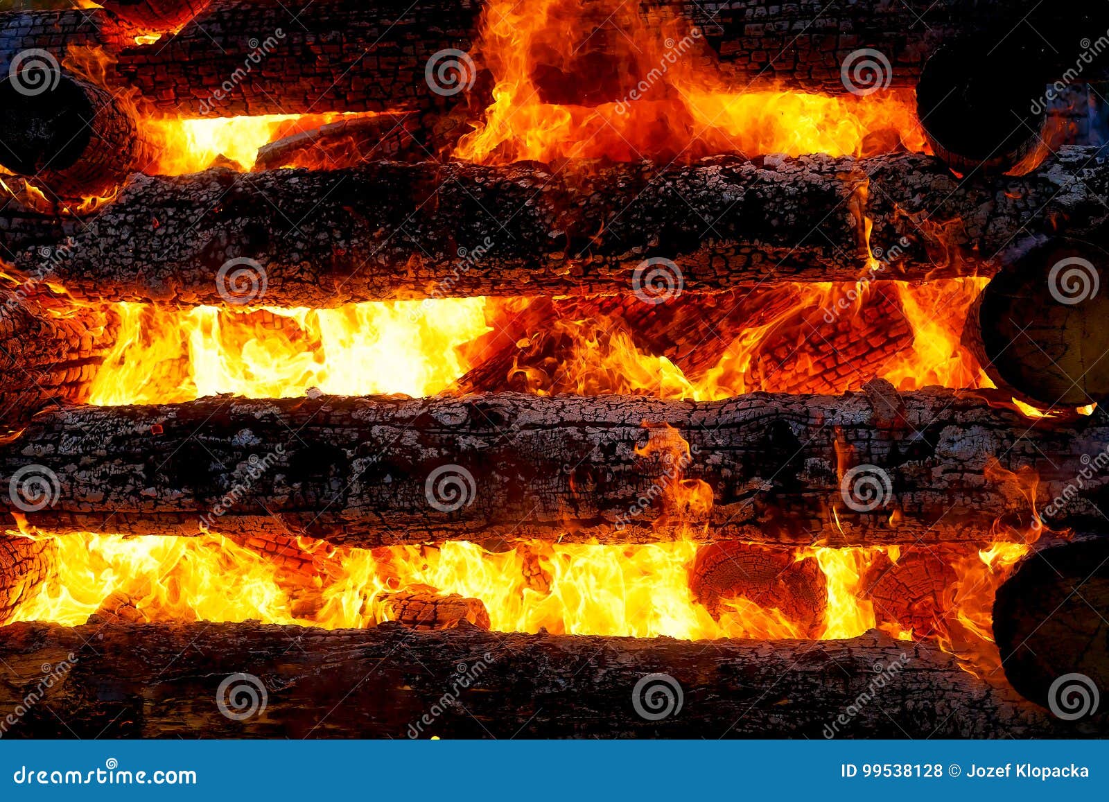 Beautiful Structure of Burning Logs and Flames of Great Bonfire. Stock ...
