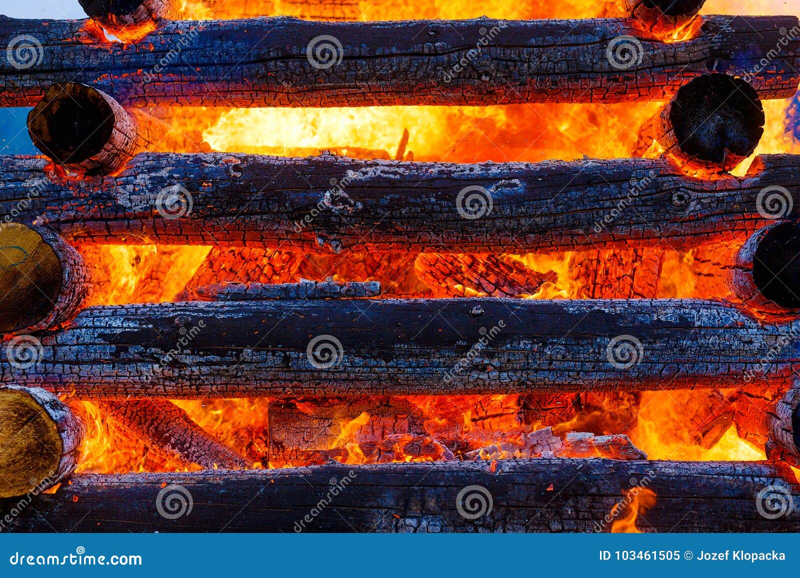 Beautiful Structure of Burning Logs and Flames of Great Bonfire. Stock ...