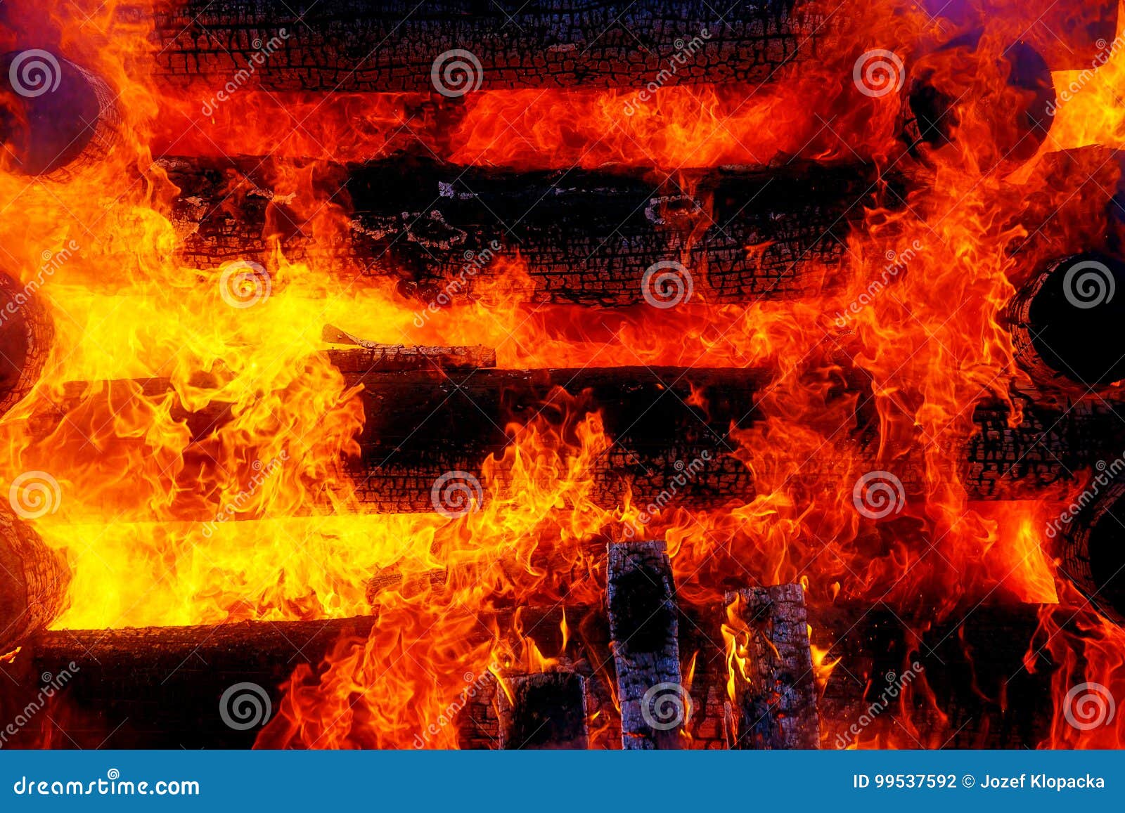 Beautiful Structure of Burning Logs and Flames of Great Bonfire. Stock ...