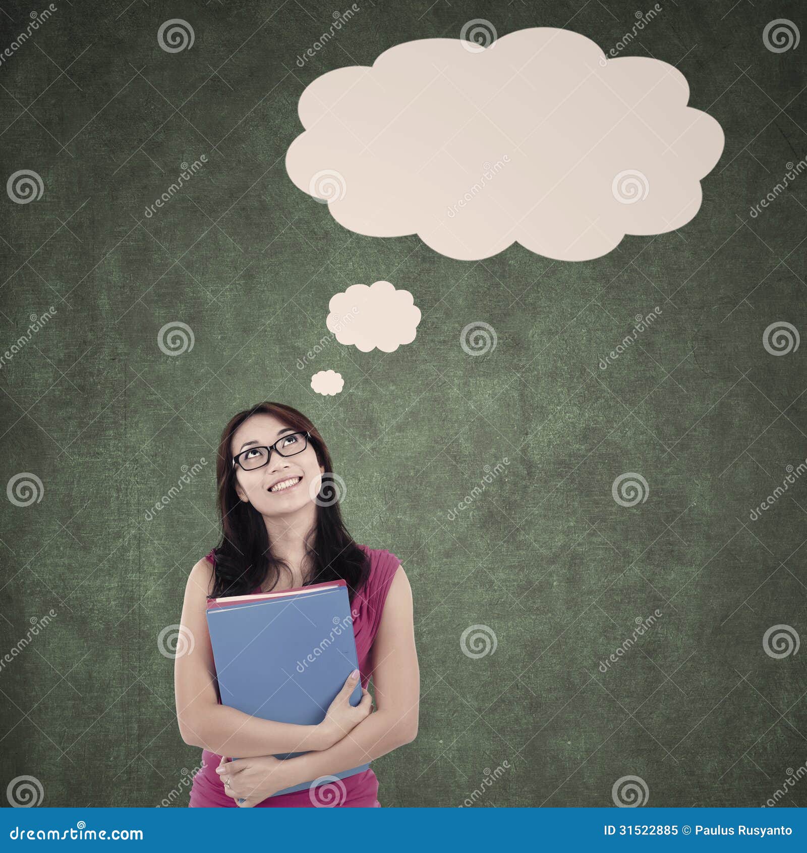 Beautiful Student with Blank Cloud Thinking in Class Stock Illustration ...
