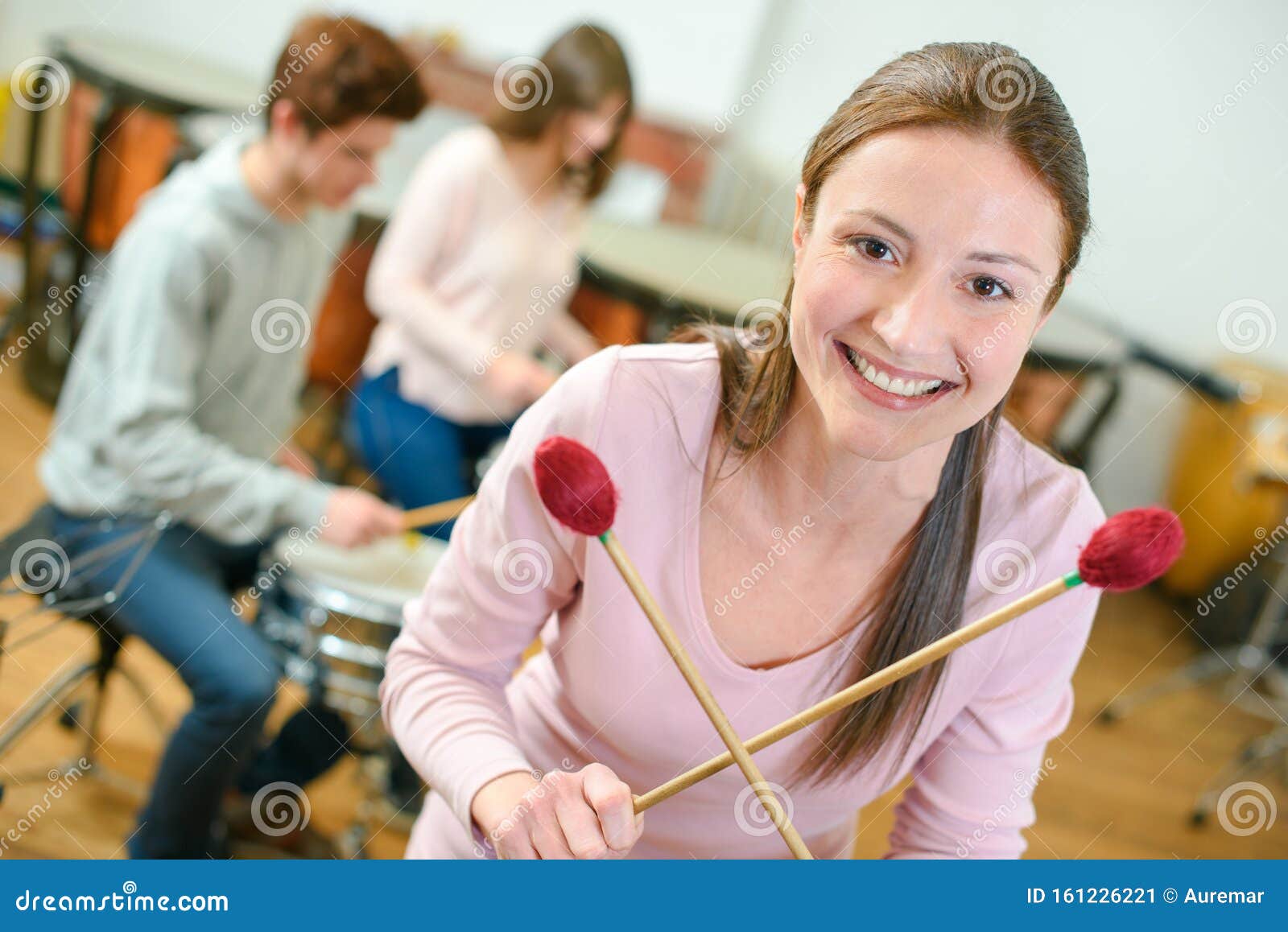 Beautiful Student on Drums Lesson Stock Image - Image of motion ...