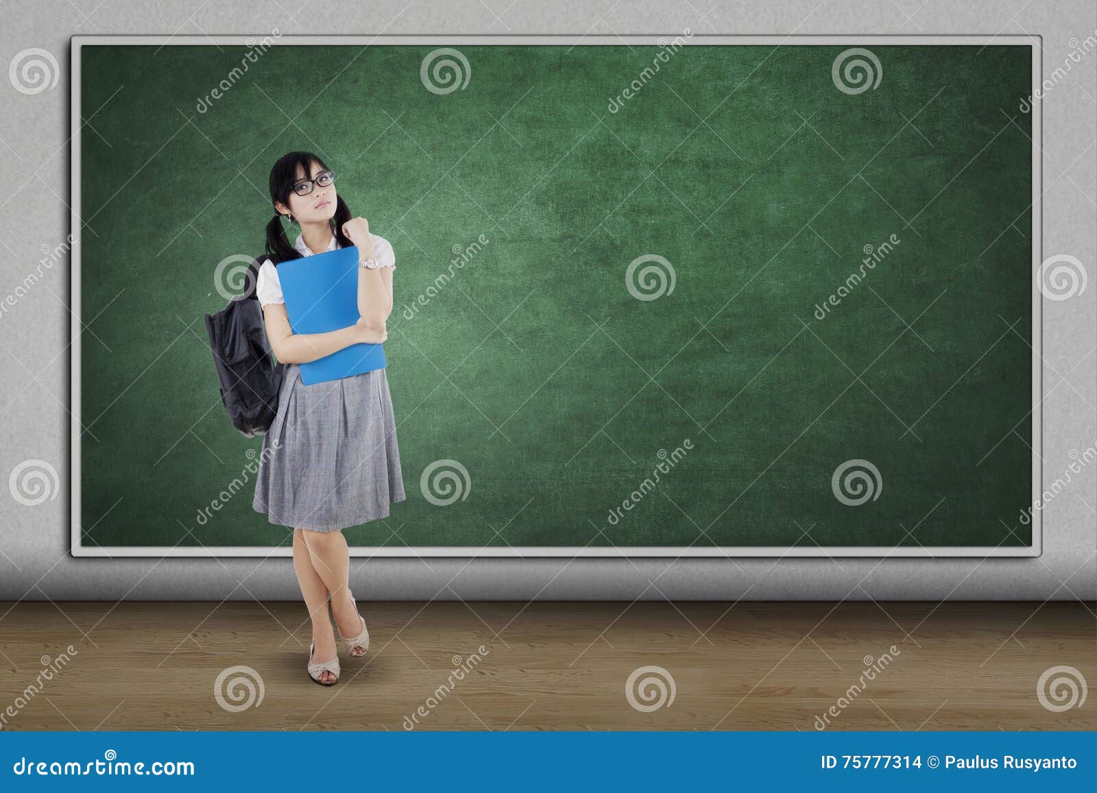 Beautiful Student with Empty Chalkboard Stock Photo - Image of girl ...
