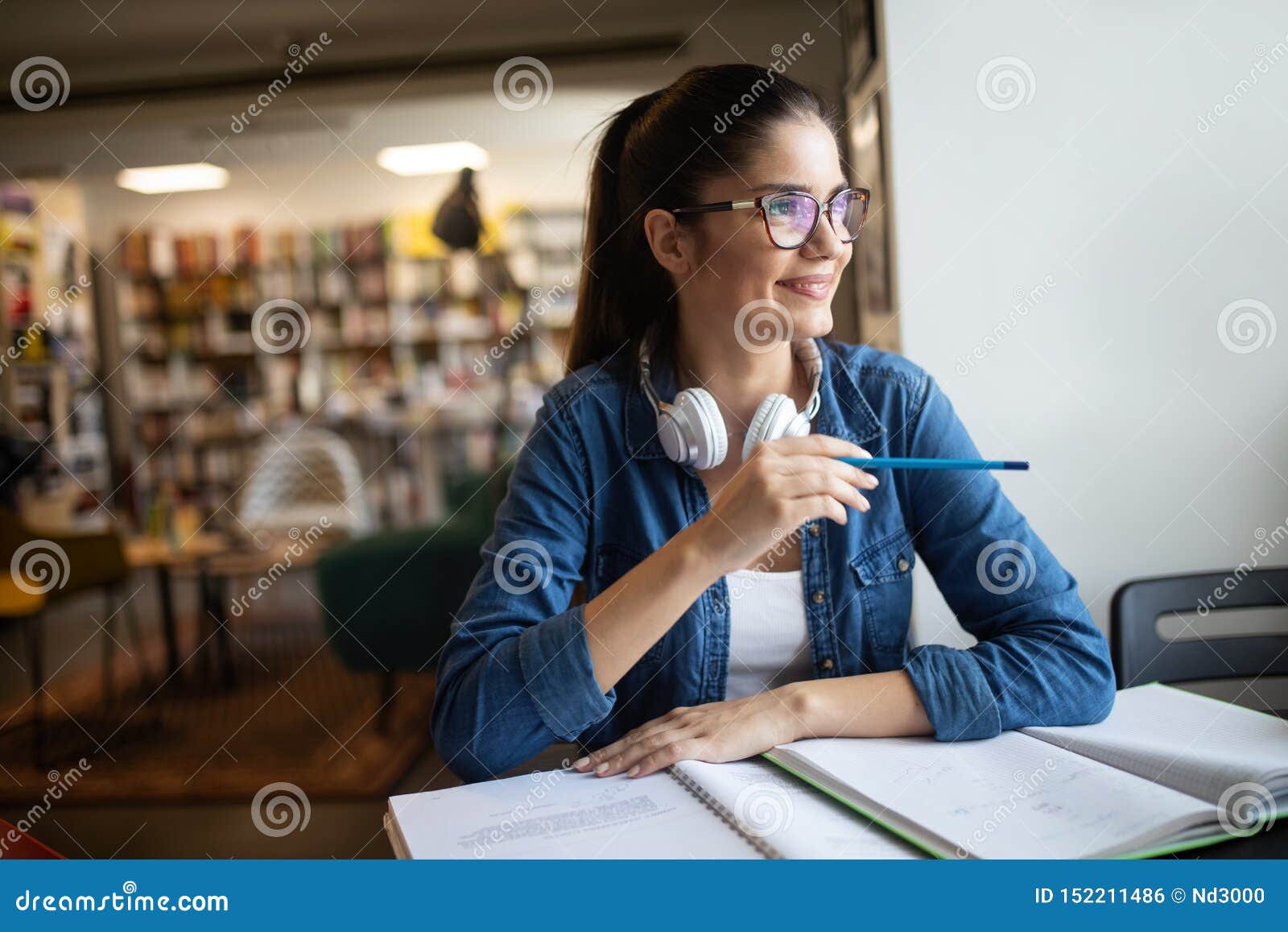 Beautiful Student Girl Learning in a Library Stock Photo - Image of ...