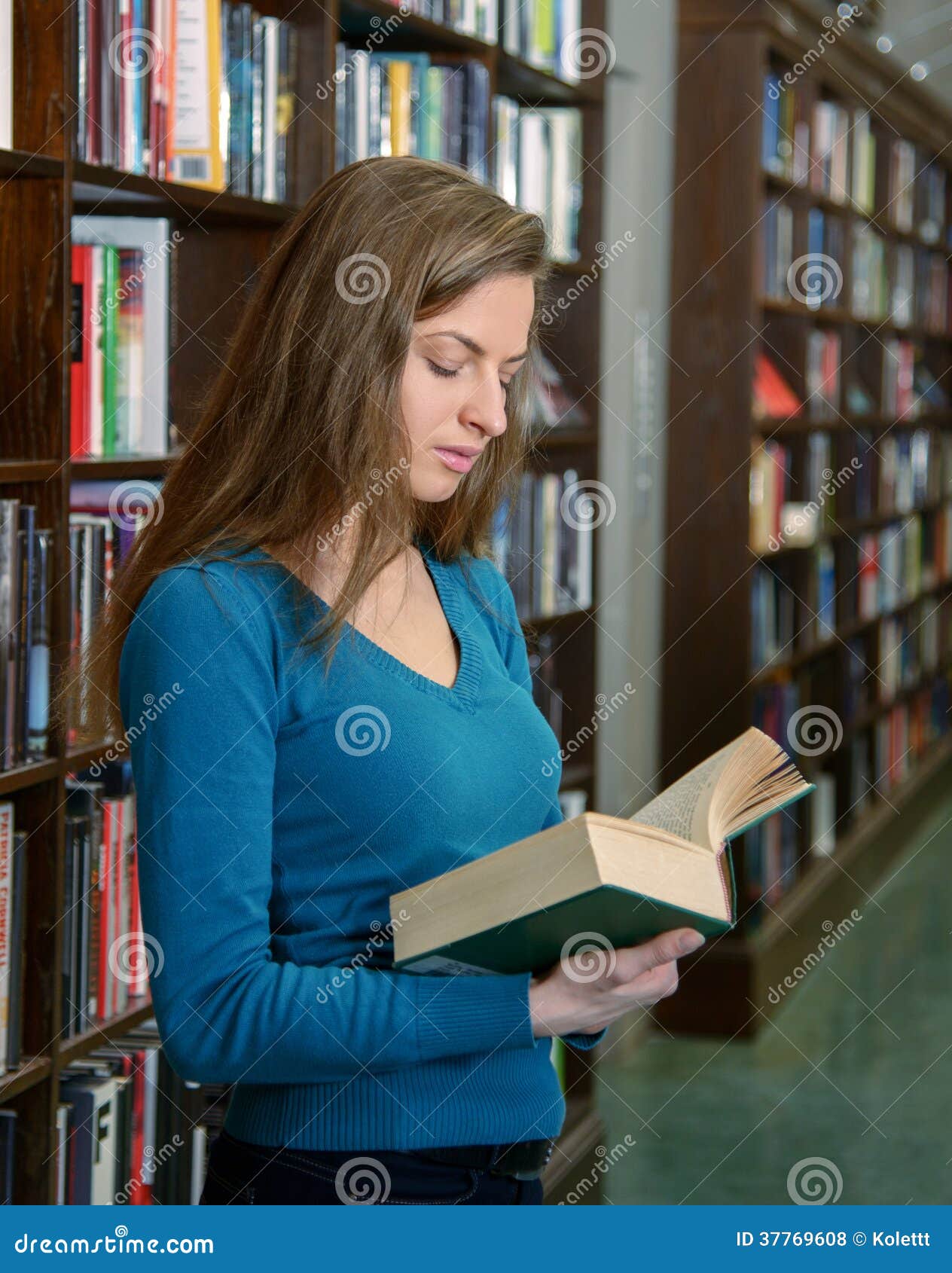 Beautiful Student Girl in a Library Stock Photo - Image of indoors ...