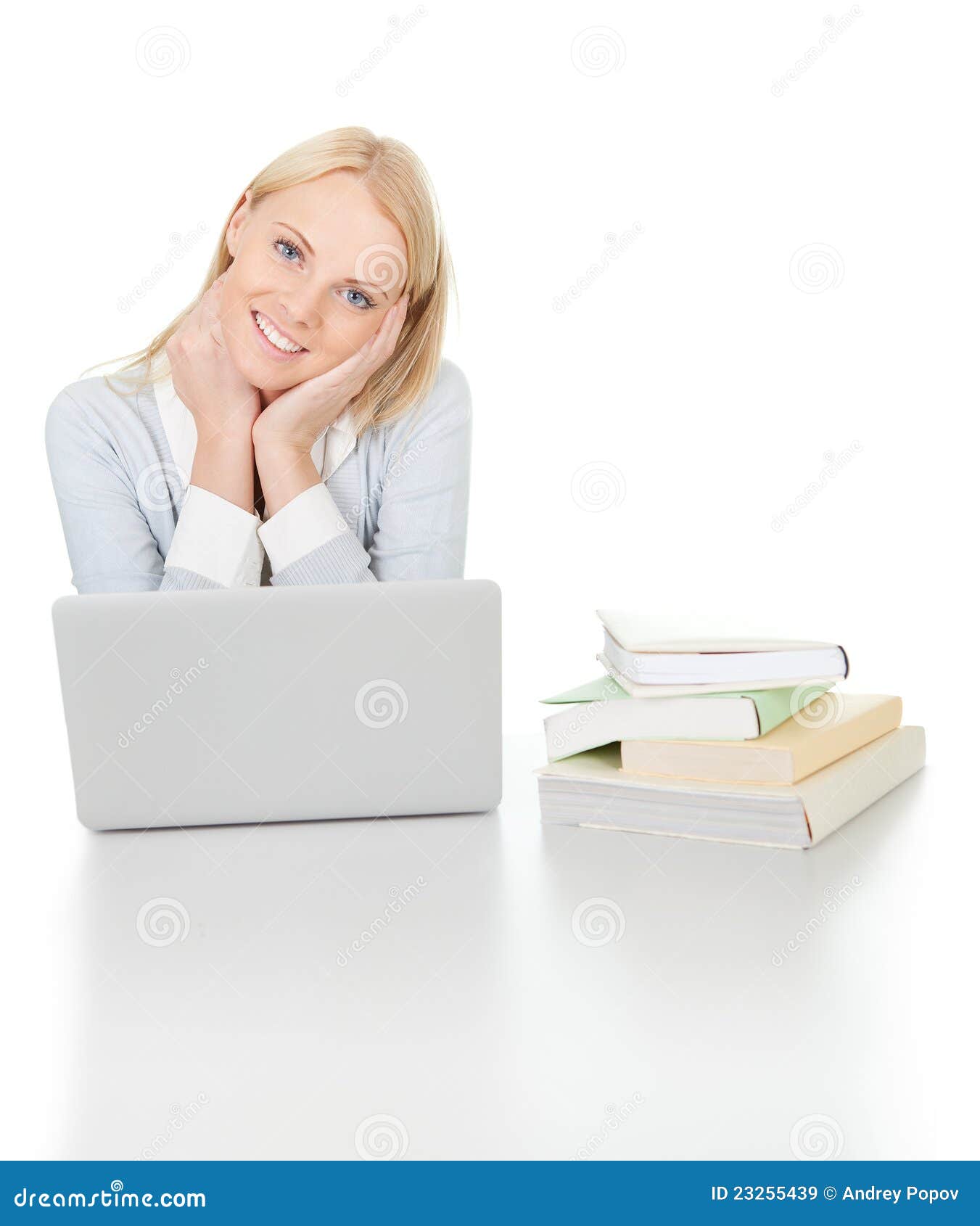 Beautiful Student Girl Studying with Laptop Stock Image - Image of ...