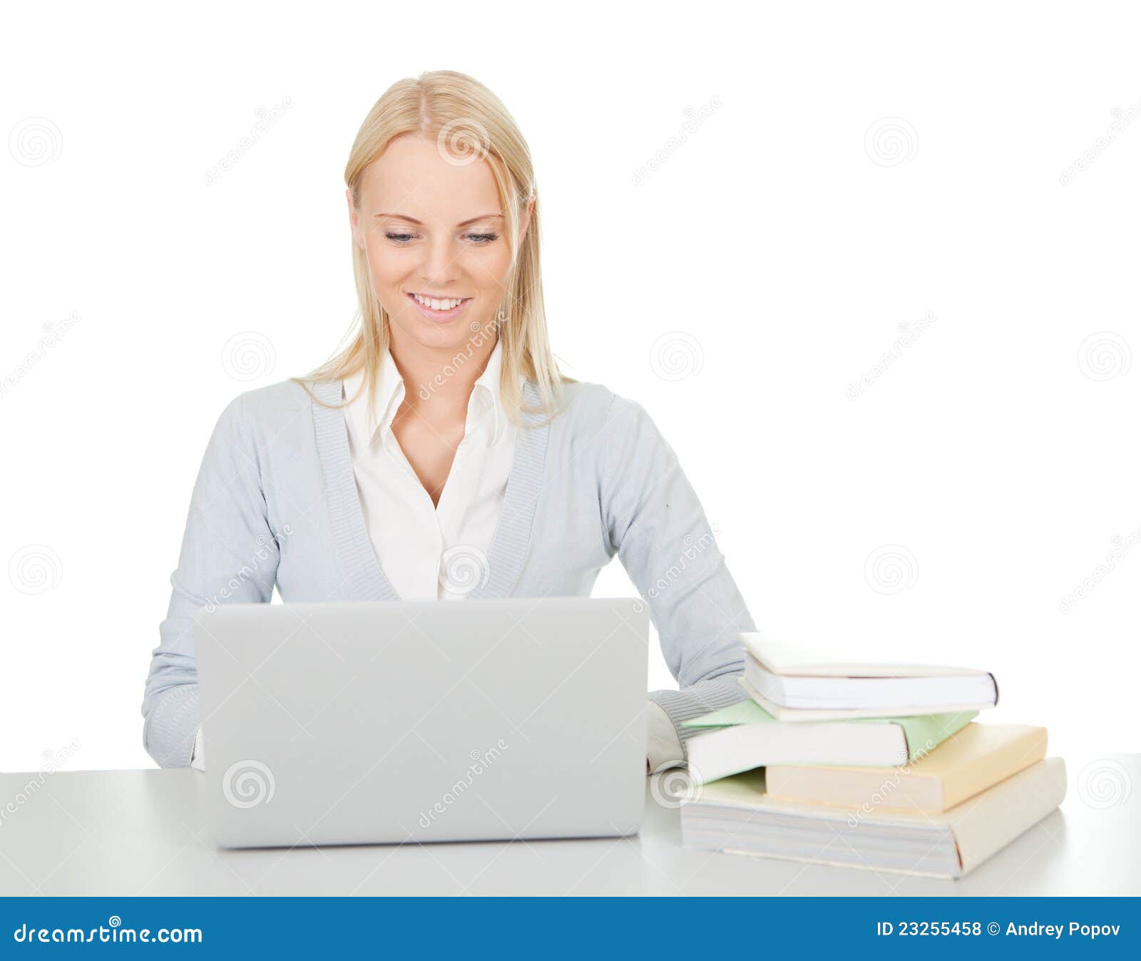 Beautiful Student Girl Studying with Laptop Stock Photo - Image of ...