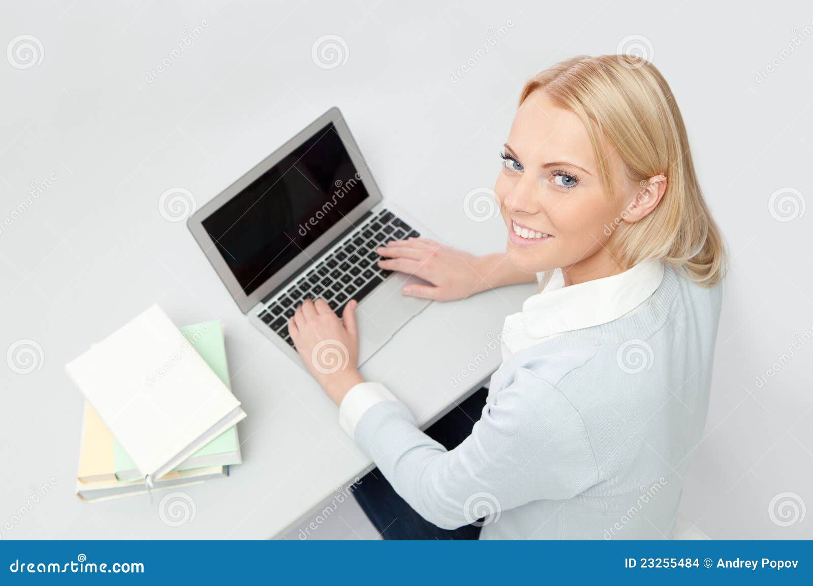 Beautiful Student Girl Studying with Laptop Stock Photo - Image of cute ...