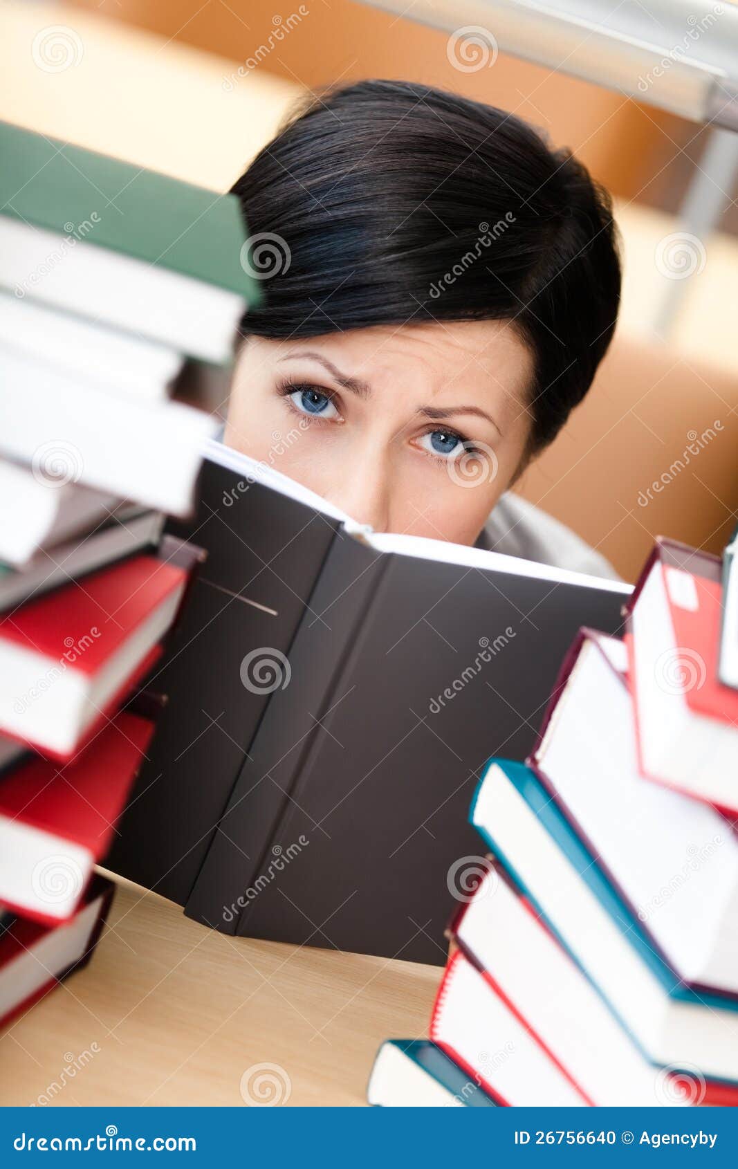 Beautiful Student Looks Out Over the Book Stock Photo - Image of ...