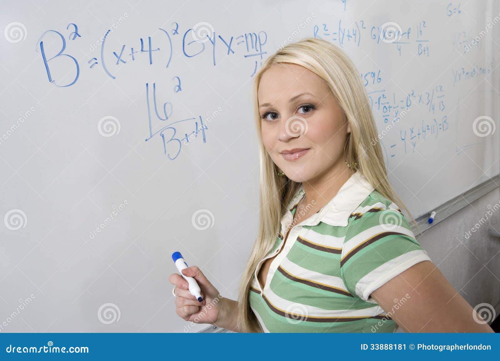 Beautiful Student Solving Algebra Equation on Whiteboard Stock Image ...