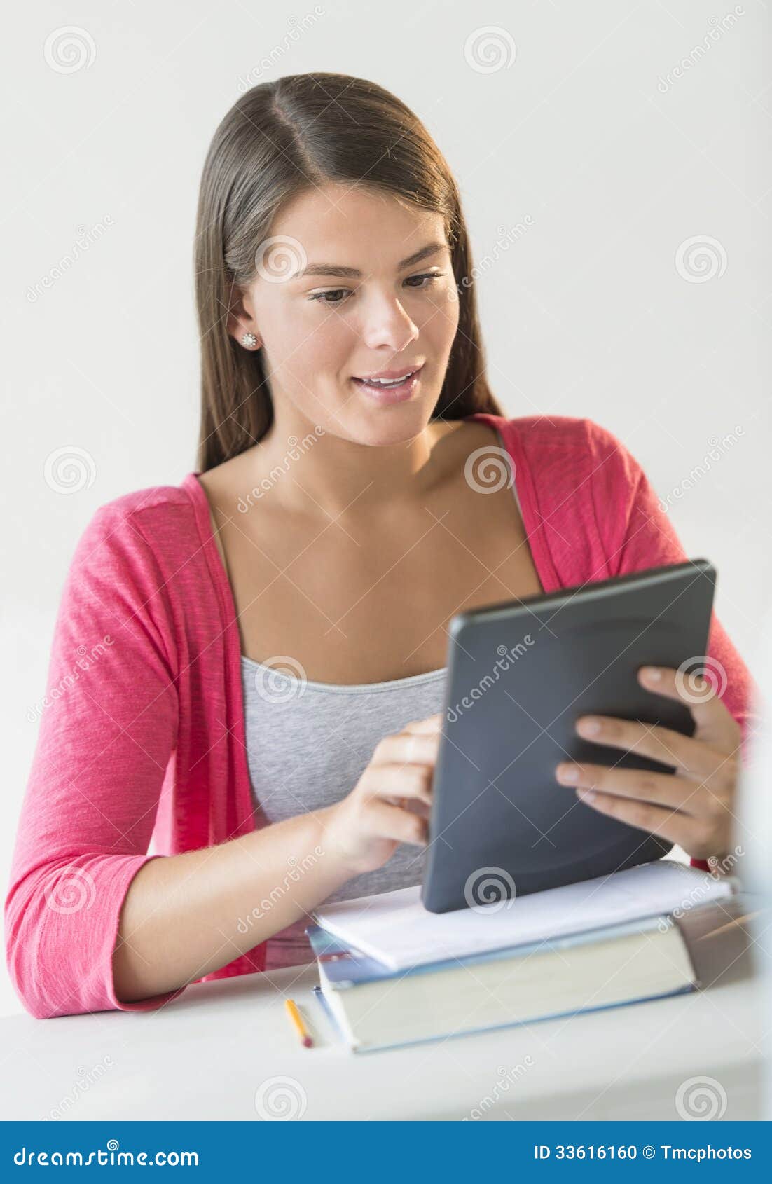Beautiful Student Using Tablet in Classroom Stock Photo - Image of ...