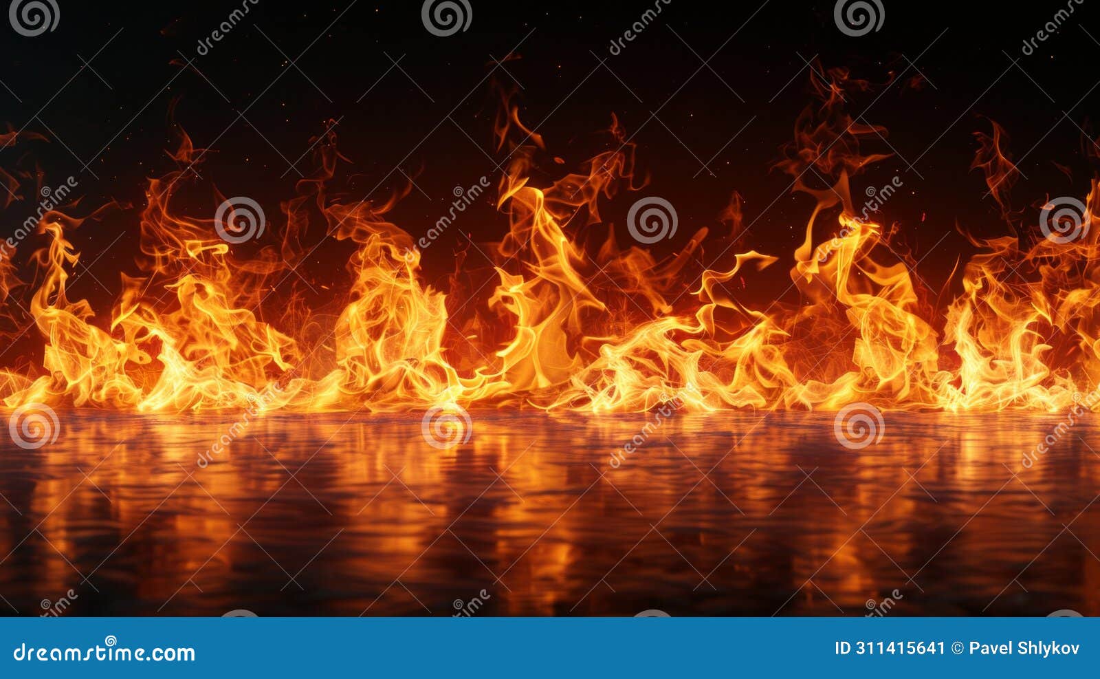 Beautiful Stylish Fire Flames Reflected in Water Stock Image - Image of ...