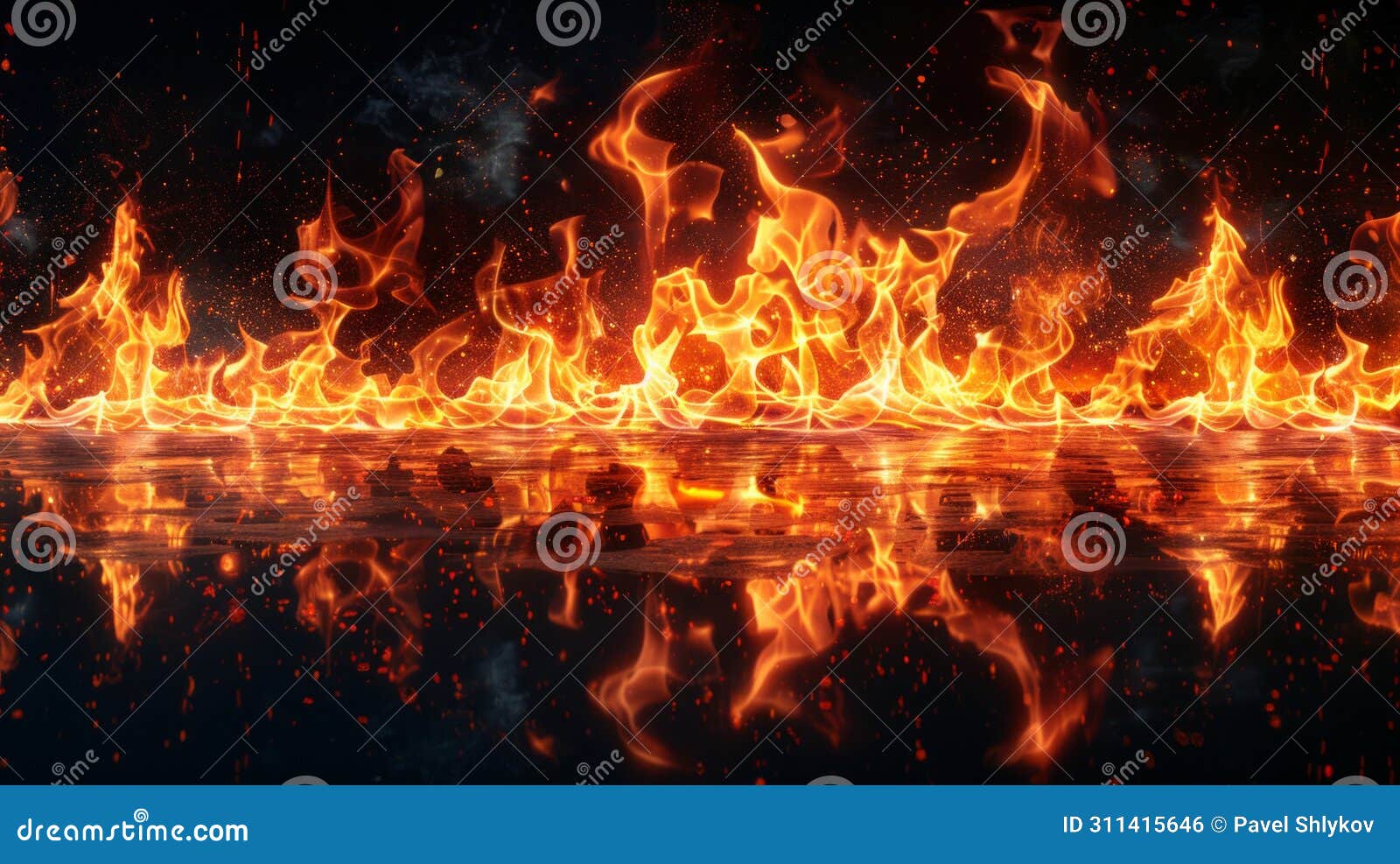 Beautiful Stylish Fire Flames Reflected in Water Stock Photo - Image of ...