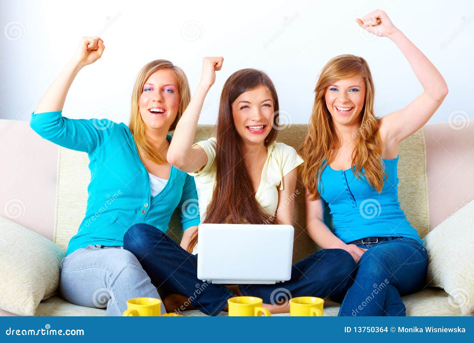 Beautiful Successful Girls with Laptop Stock Photo - Image of people ...