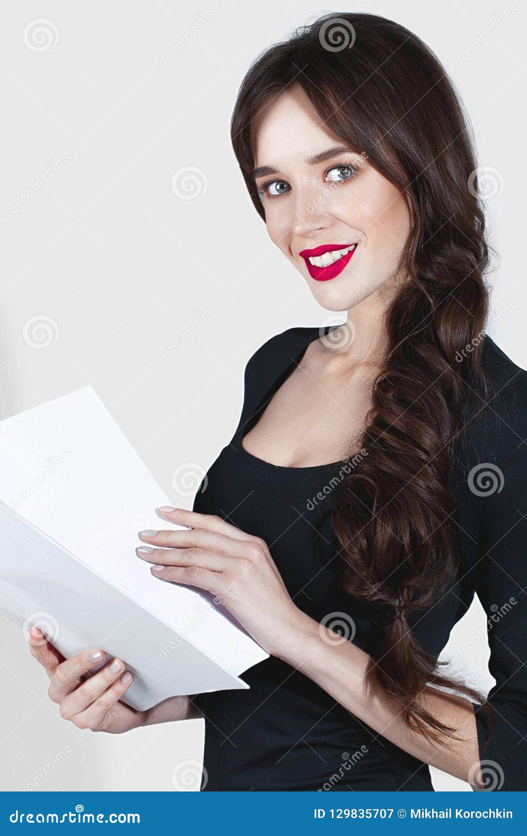 Beautiful Successful Young Business Woman With Documents On Whit Stock ... Beautiful Successful Young Business Woman With Documents On Whit Stock ...