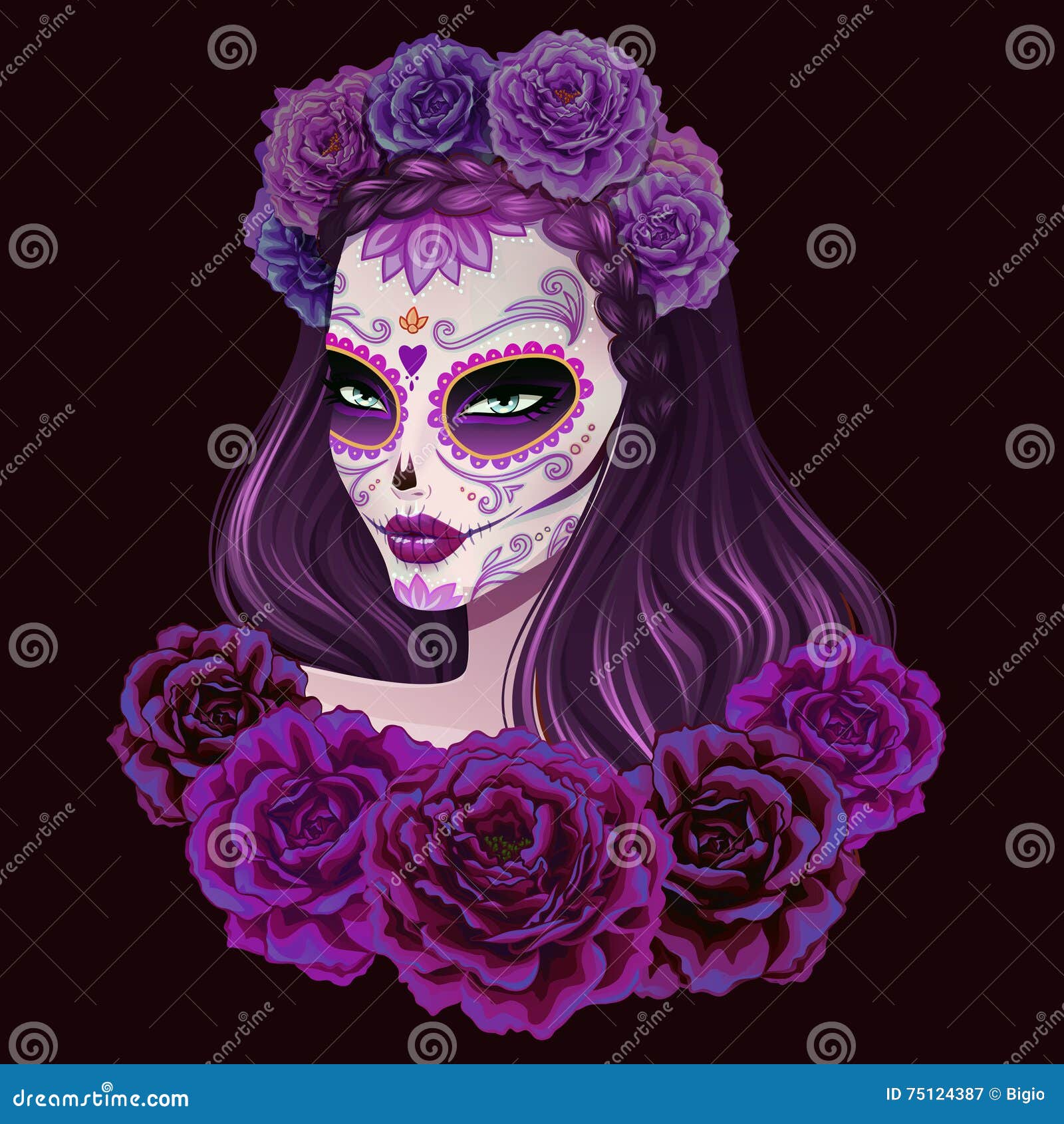 Beautiful Sugar Skull Woman Illustration Day Of Dead Illustration