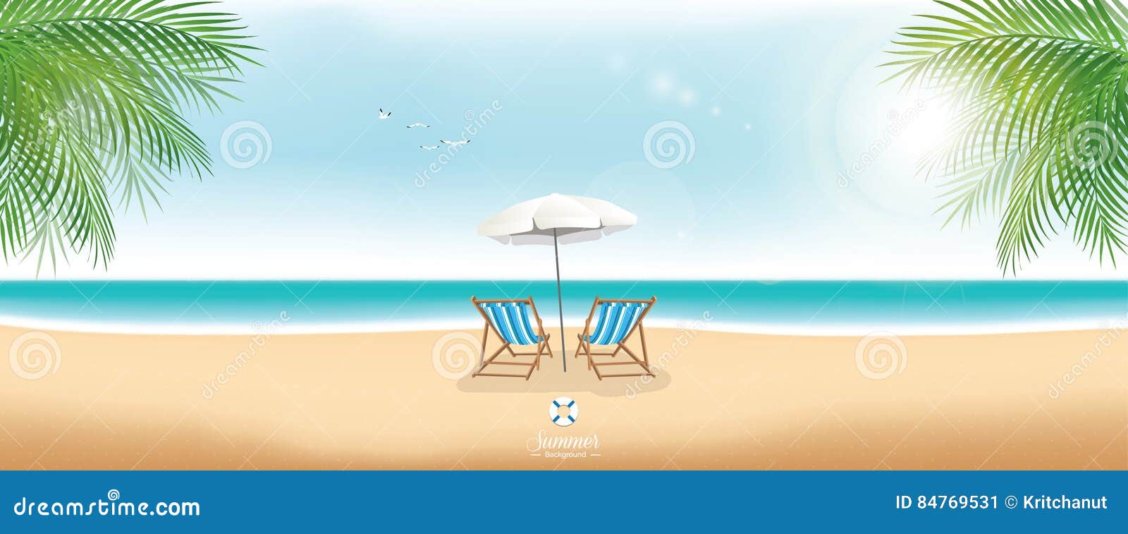 Beautiful Summer Beach, Vector Panoramic Banner Stock Vector ...