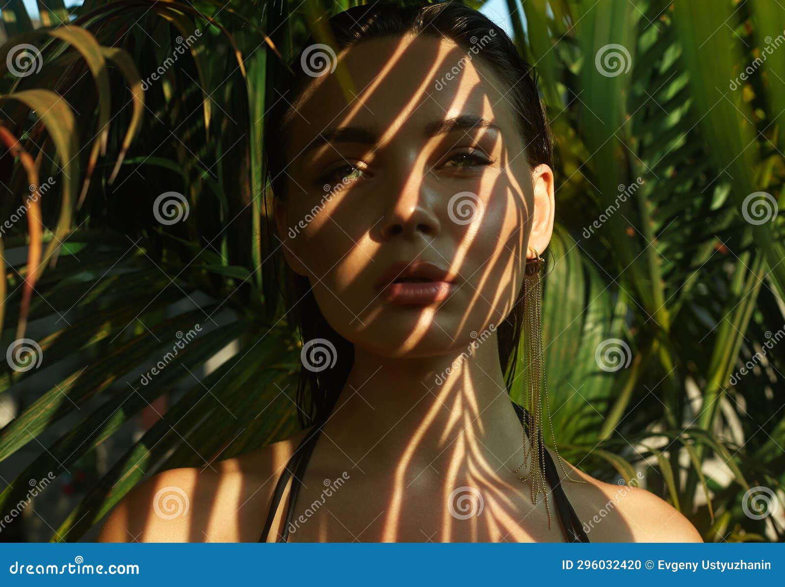 Beautiful Summer Girl In Sunset Young Woman In Bikini Under Palm Tree