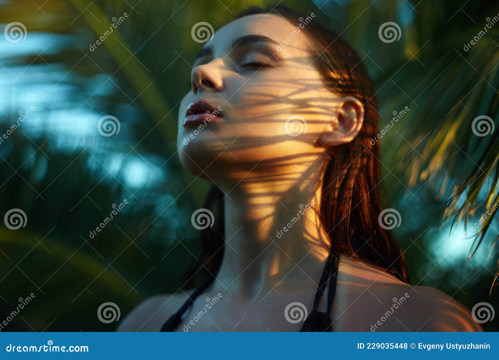 Beautiful Summer Girl In Sunset Young Woman In Bikini Under Palm Tree
