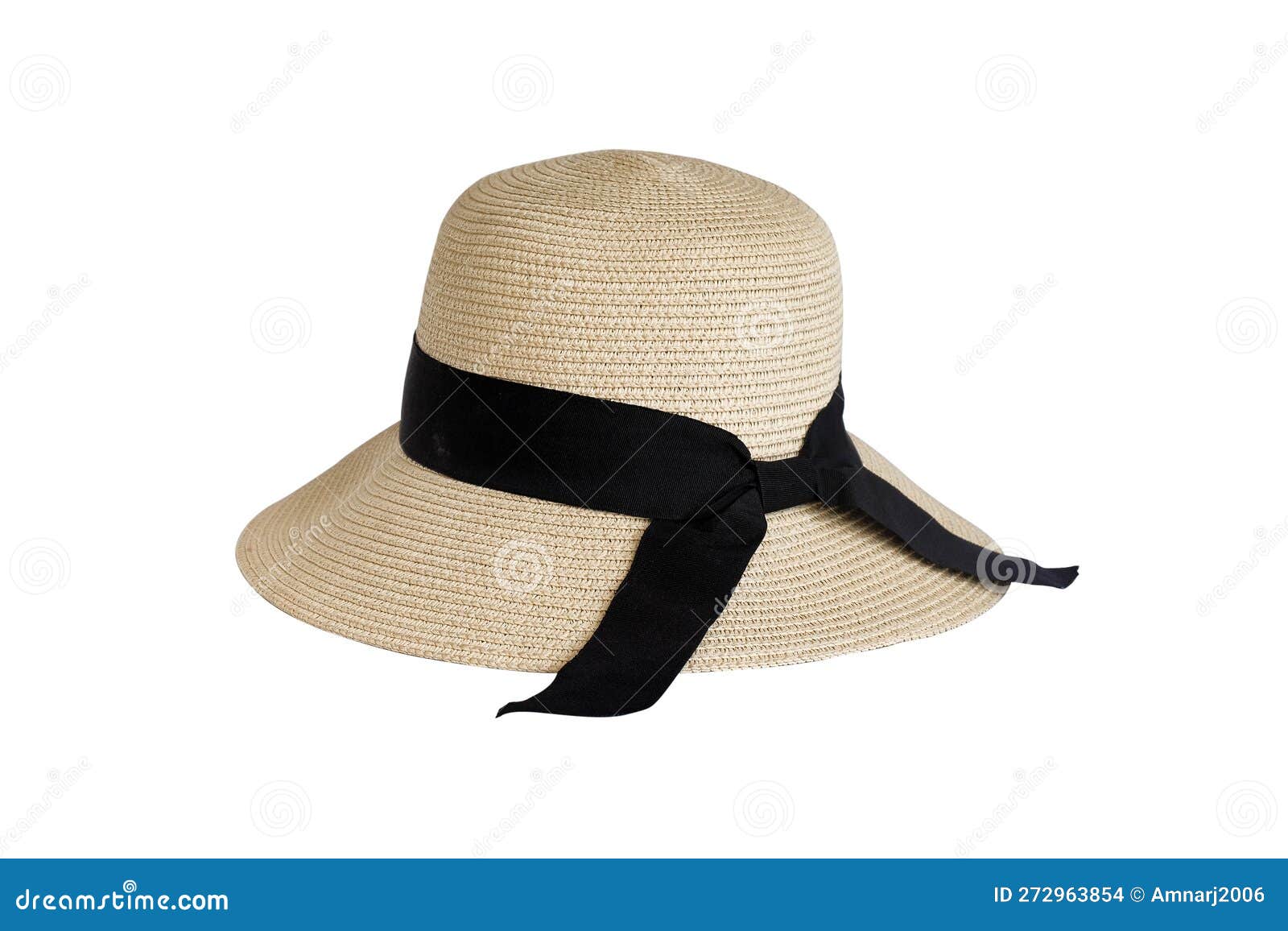 Beautiful Summer Hat with Black Ribbon, Isolated Stock Photo - Image of ...