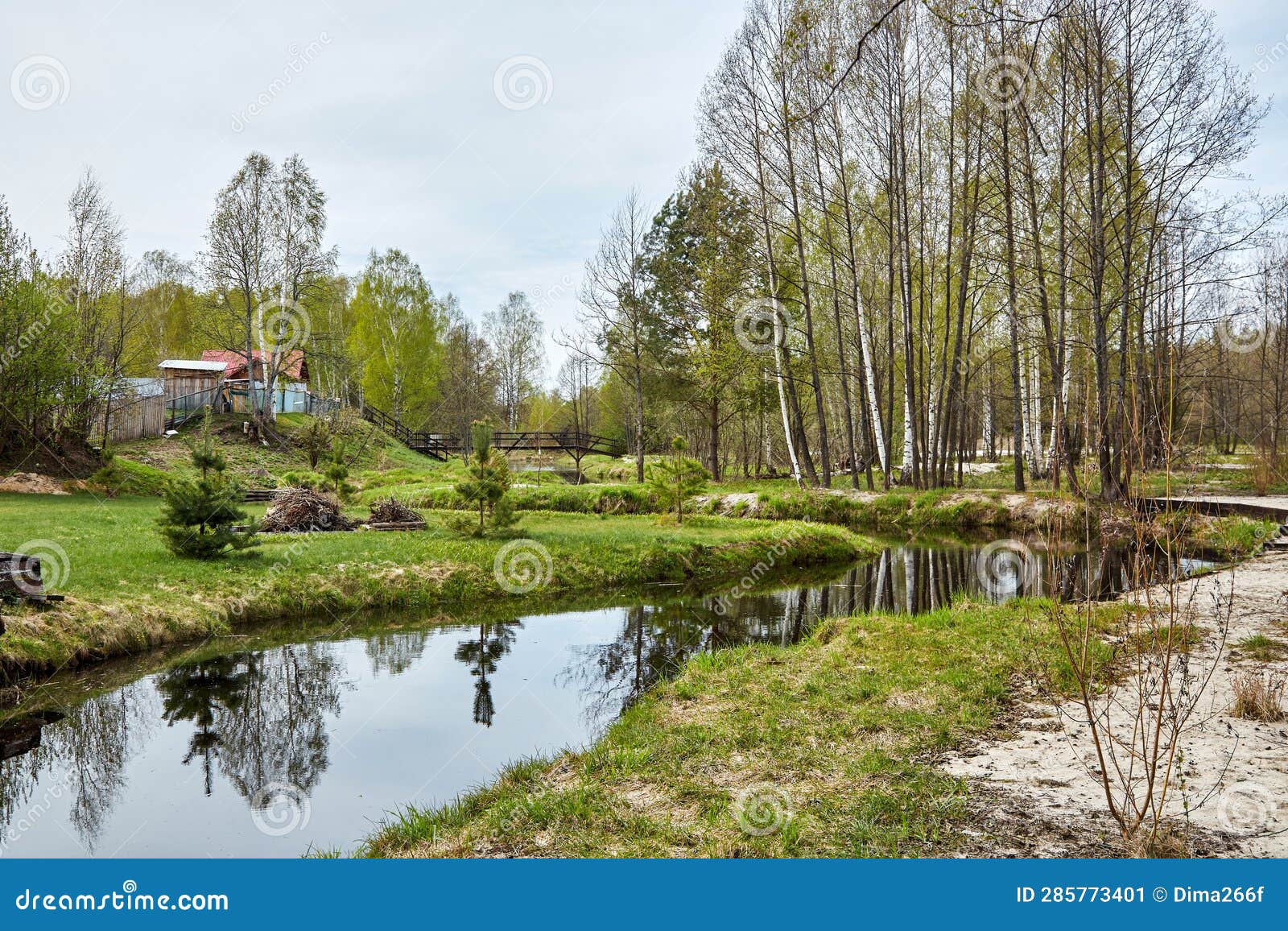 Beautiful Summer Landscape of River with Reflection in the Water Stock ...
