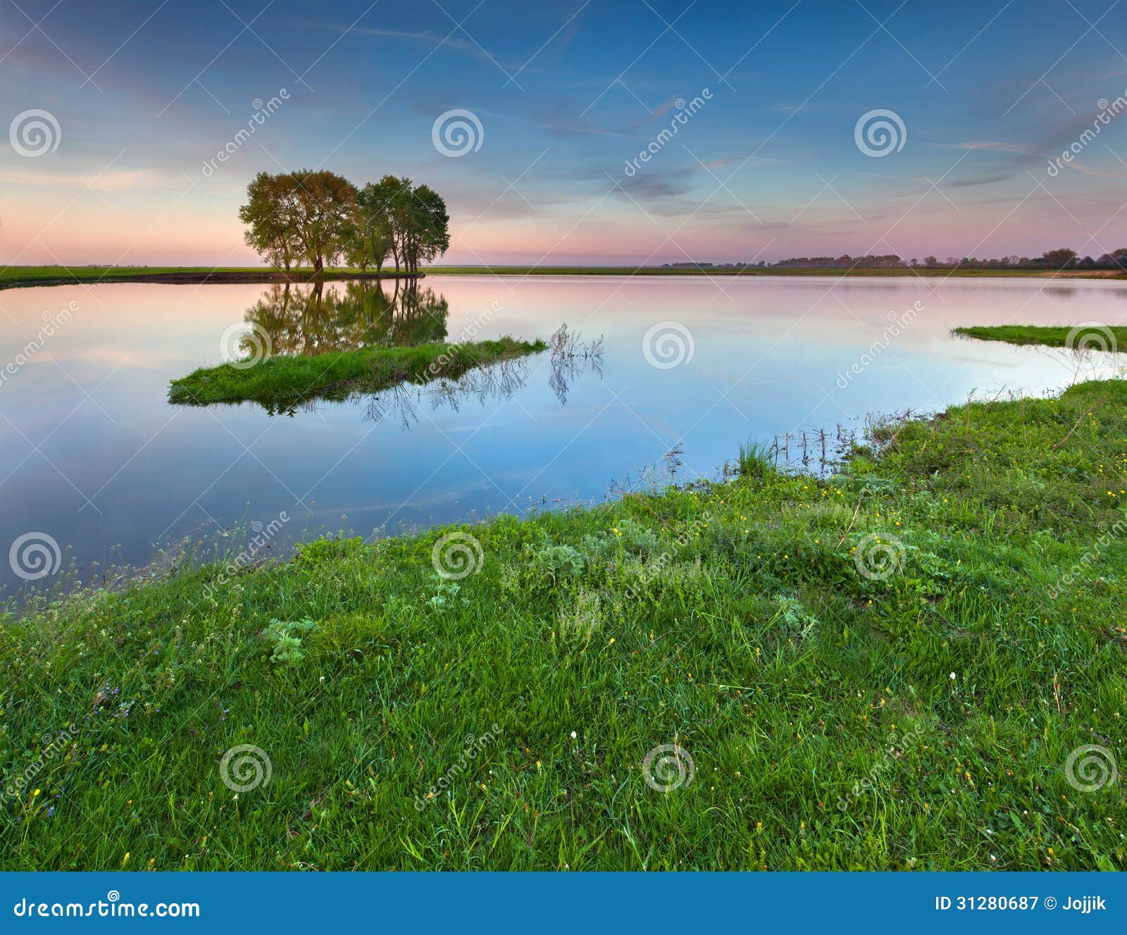 Beautiful Summer Landscape on the River Stock Image - Image of field ...