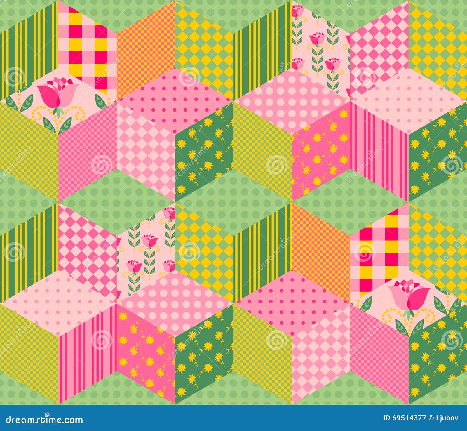 Beautiful Summer Patchwork Pattern. Seamless Background in Pink and ...