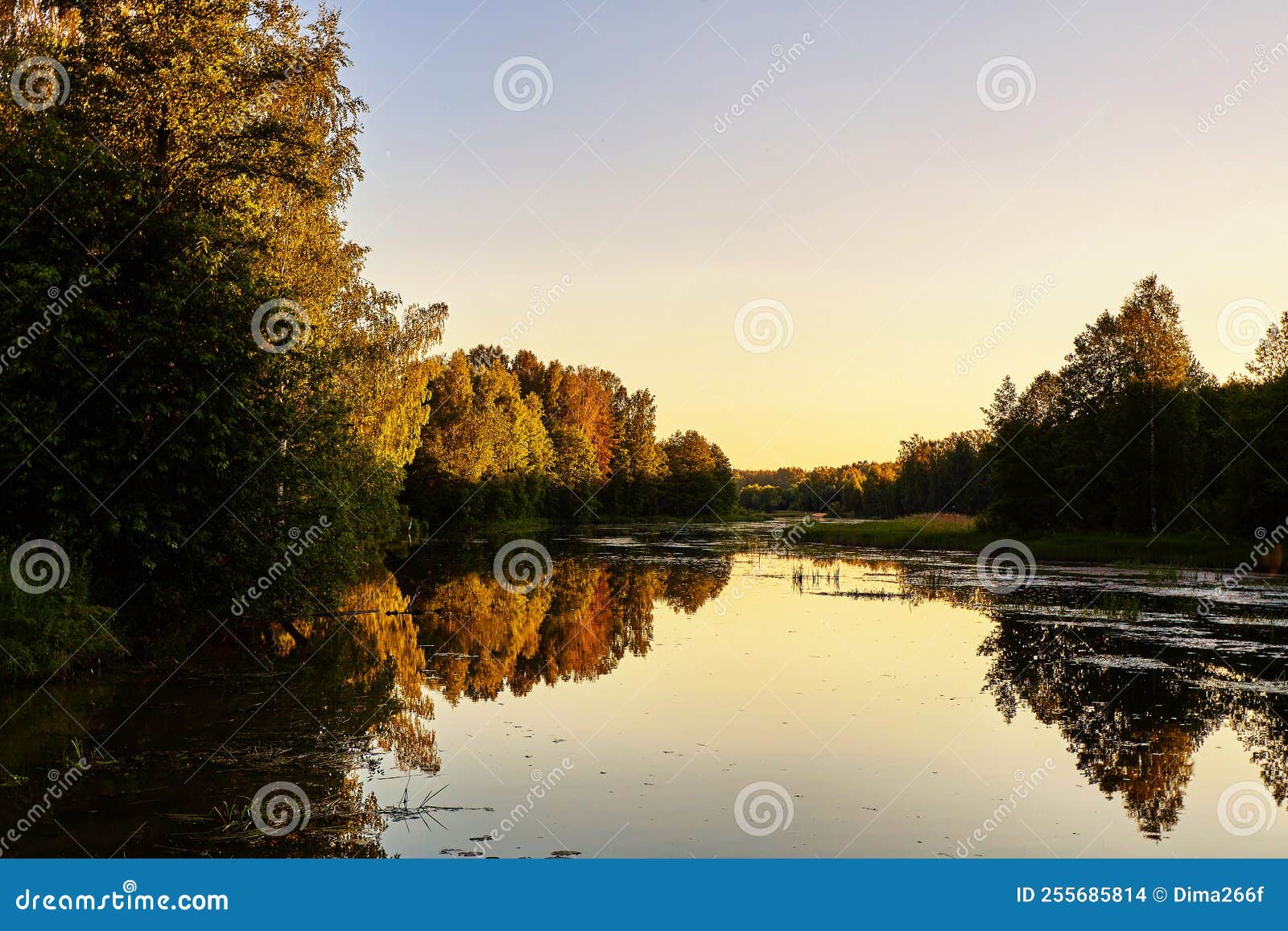 Beautiful Summer River at Sunset with Sky Reflection in the Water Stock ...