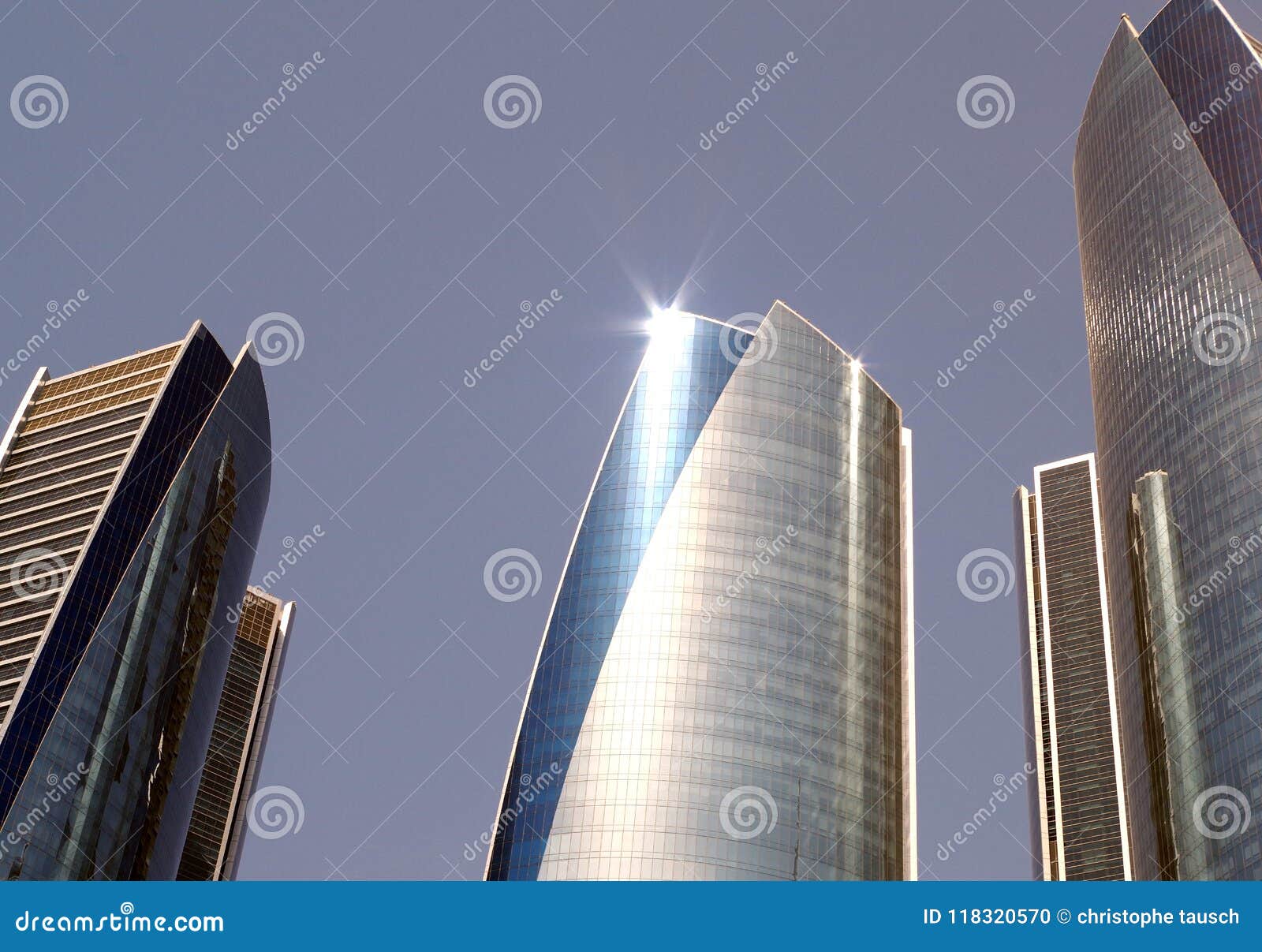 Sun and skyscrapers. stock photo. Image of scene, reflection - 118320570