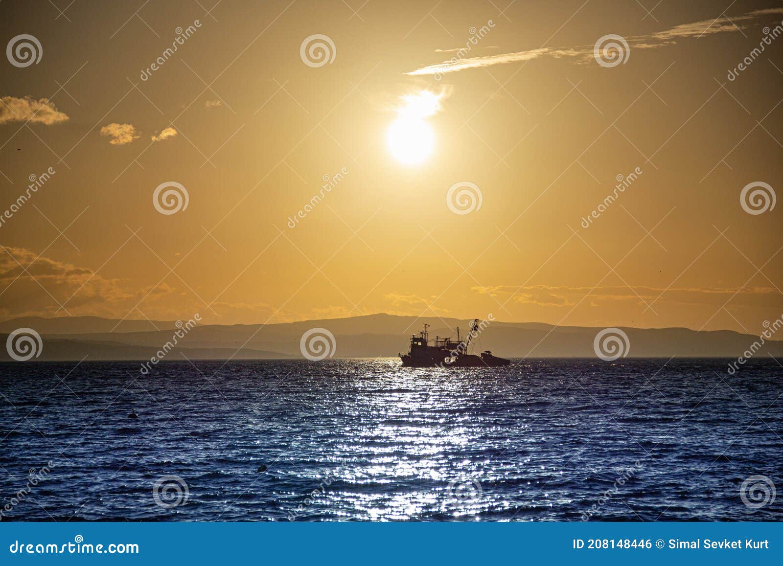 Beautiful Sun, Sea and a Ship! Stock Photo - Image of fishing ...